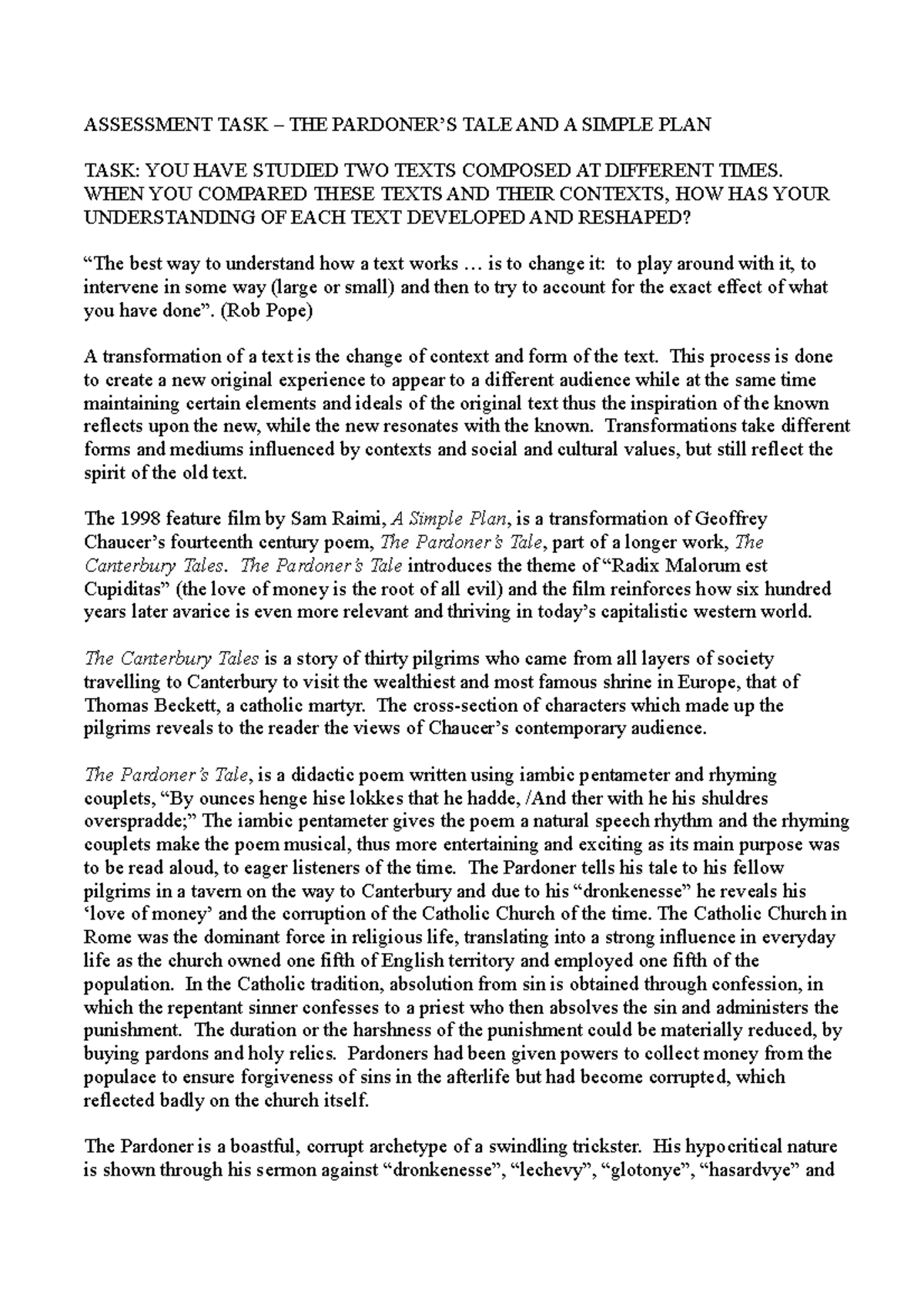 COMM1110 lecture 7 module 2 - ASSESSMENT TASK – THE PARDONER’S TALE AND ...