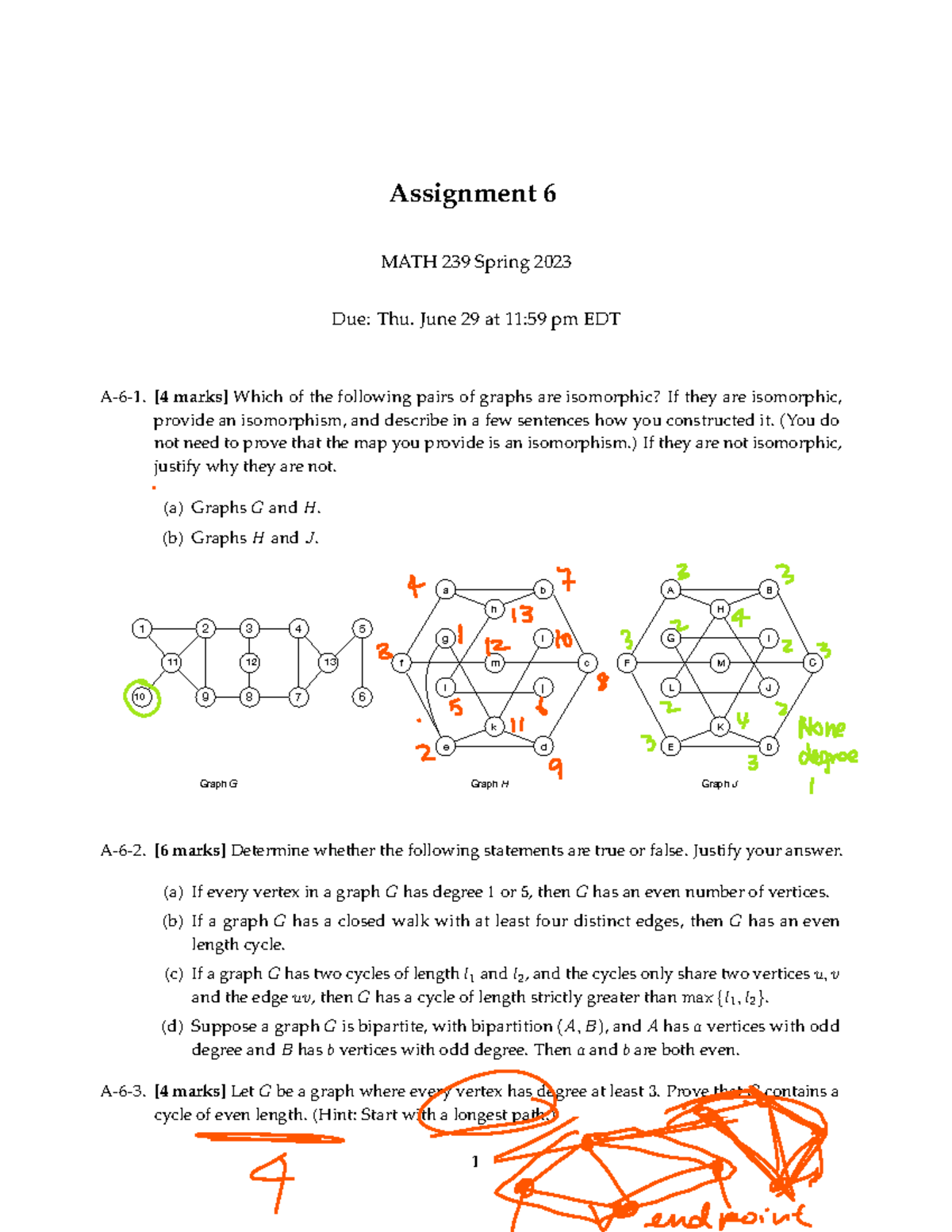 A6- Assignment 6 MATH 239 Spring 2023 Due: Thu. June 29 at 11:59 pm EDT ...