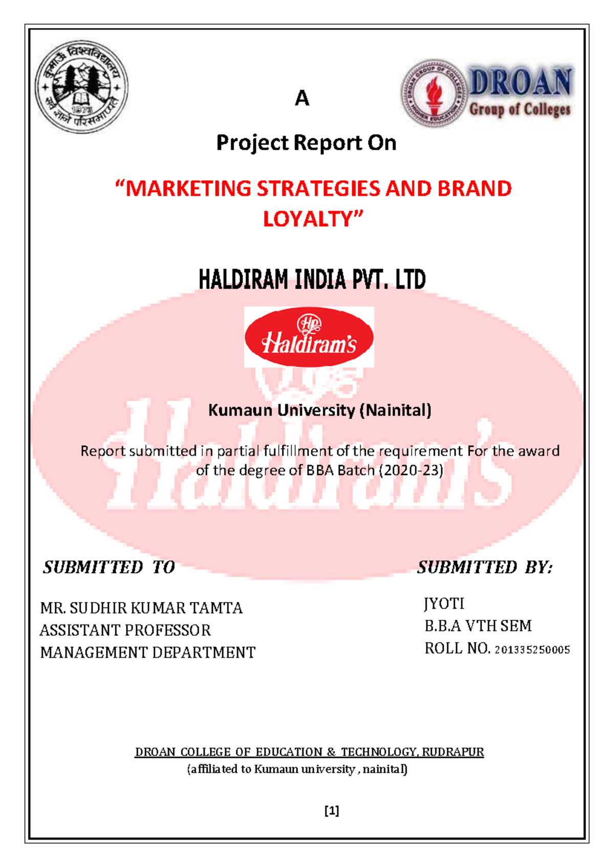 Project - A Project Report On “MARKETING STRATEGIES AND BRAND LOYALTY ...