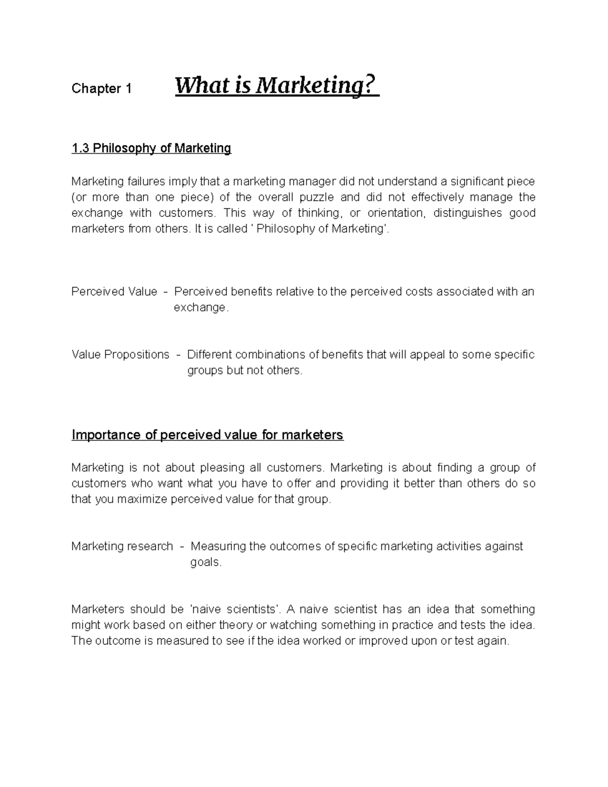 1.3 Philosophy of Marketing - Chapter 1 What is Marketing? 1 Philosophy ...