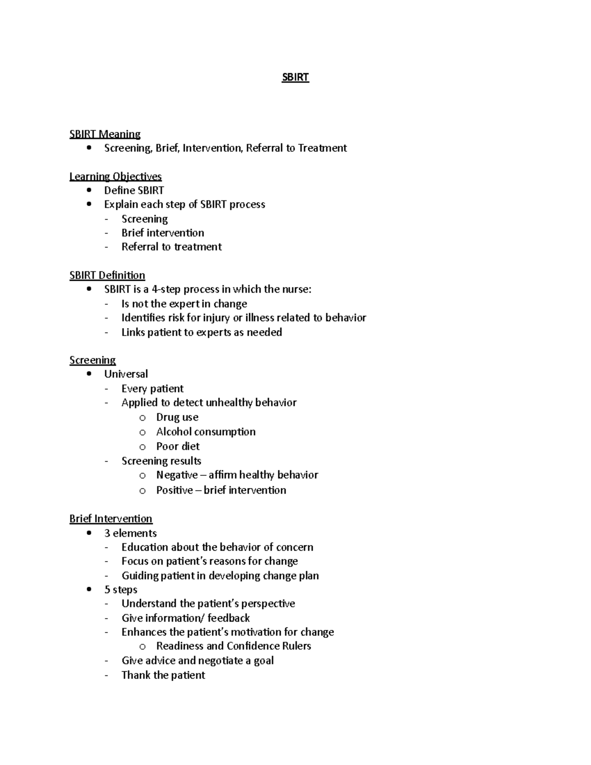 Sbirt - lecture notes - SBIRT SBIRT Meaning Screening, Brief ...