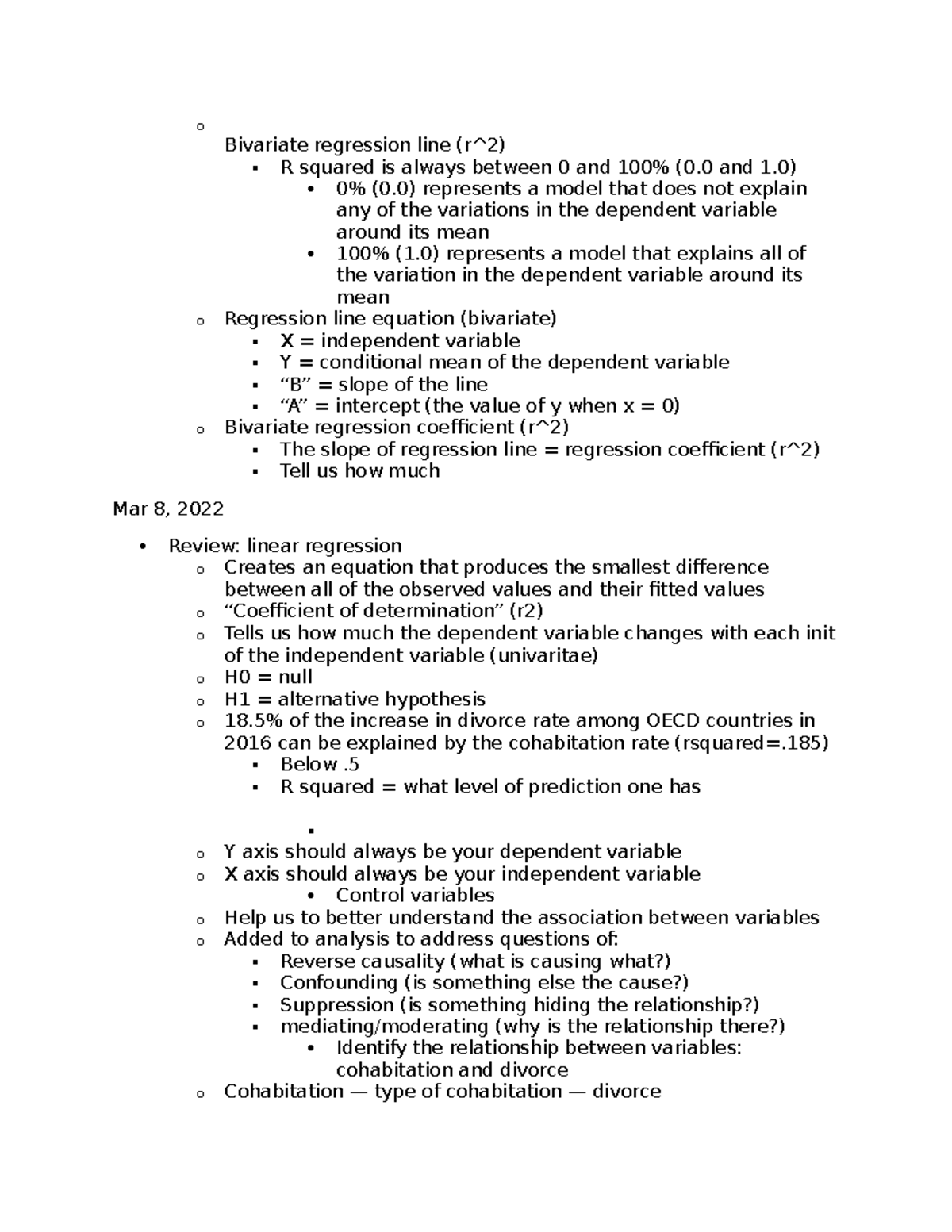 Soc 308 3 - data analysis class notes - o Bivariate regression line (r ...