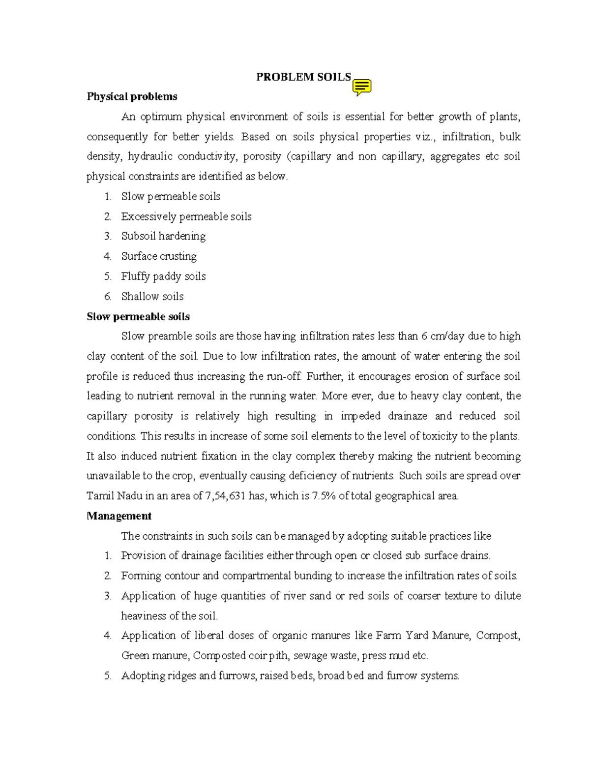 2023 01 24 0 - PROBLEM SOILS Physical problems An optimum physical environment of soils is ...