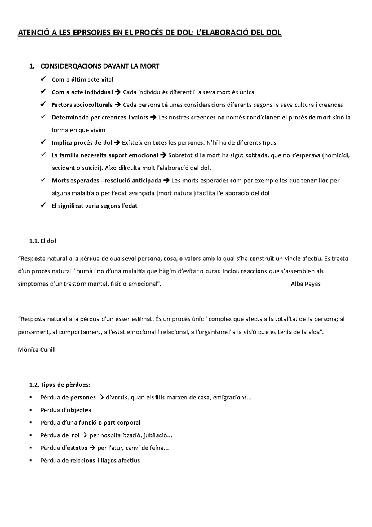 Elaboració del dol - apunts dol - ATENCIÓ A LES EPRSONES EN EL PROCÉS ...