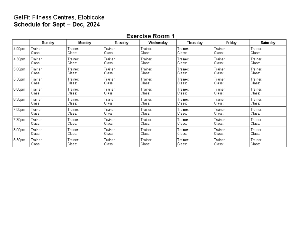 Get Fit Scheduling Template - GetFit Fitness Centres, Etobicoke ...