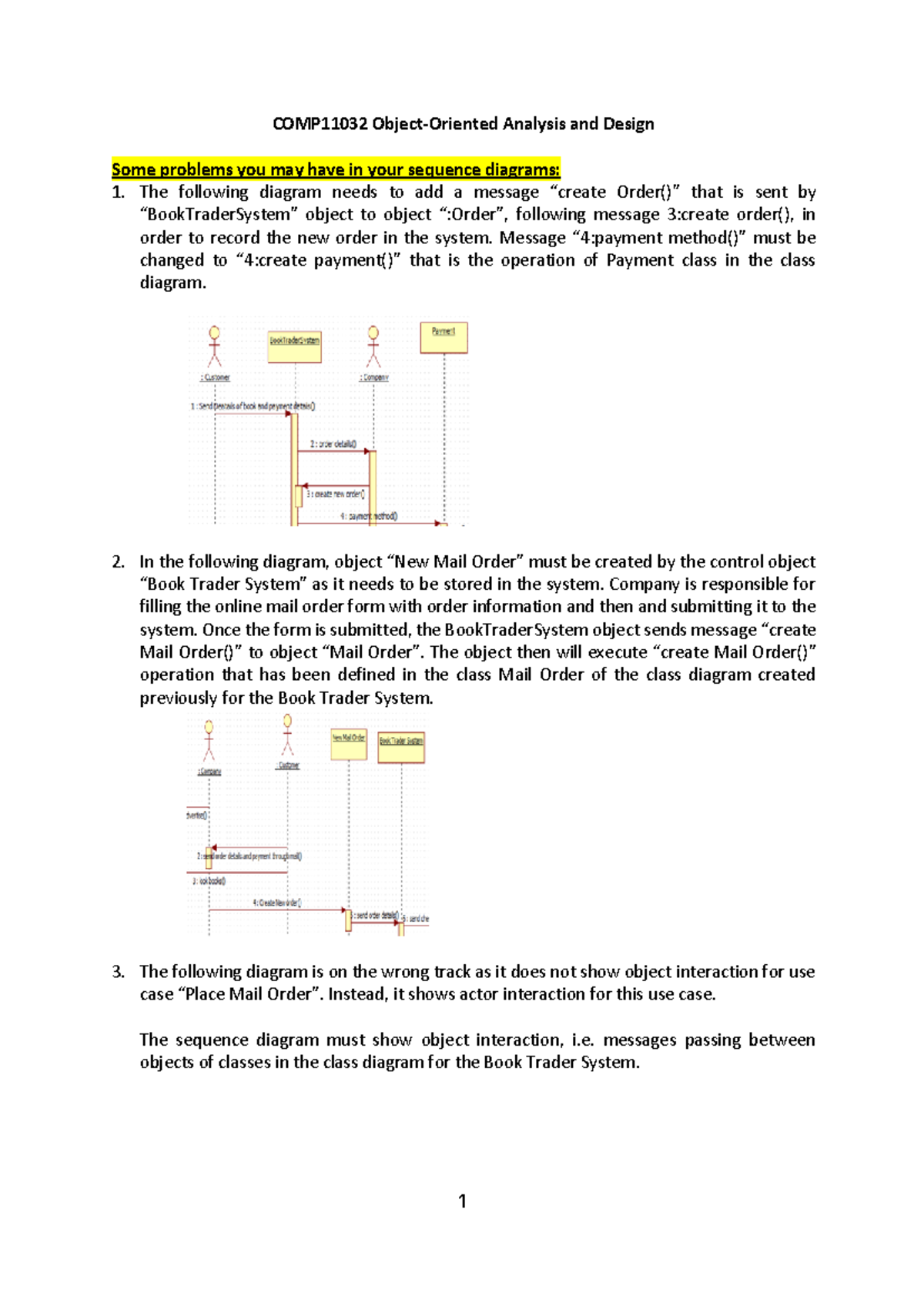 Feedback for Sequence Diagram Tutorial Case Studies - COMP11032 Object ...