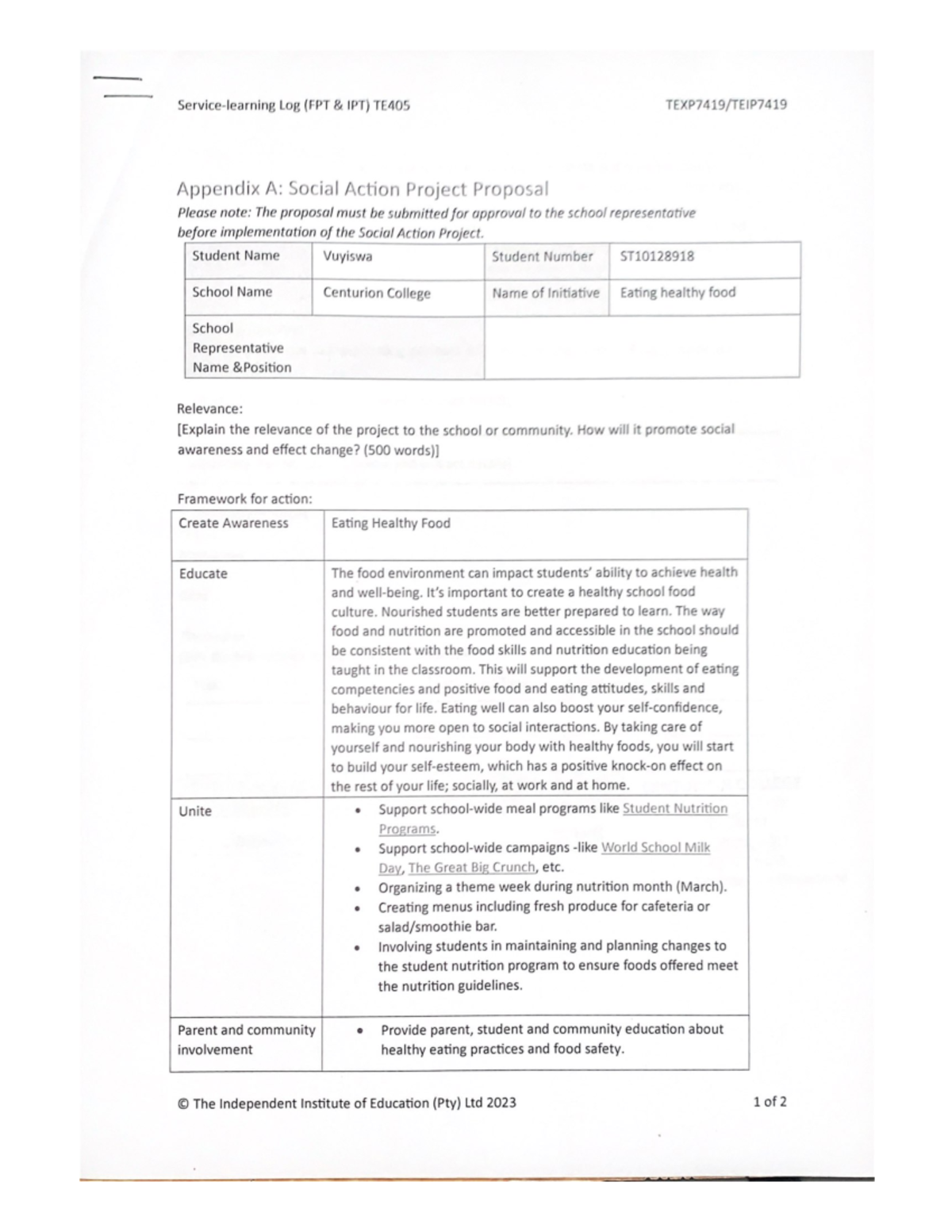 Service-learning Log (FPT & IPT) TE405 - BEI7312 - Studocu Service-learning Log (FPT & IPT) TE405 - BEI7312 - Studocu