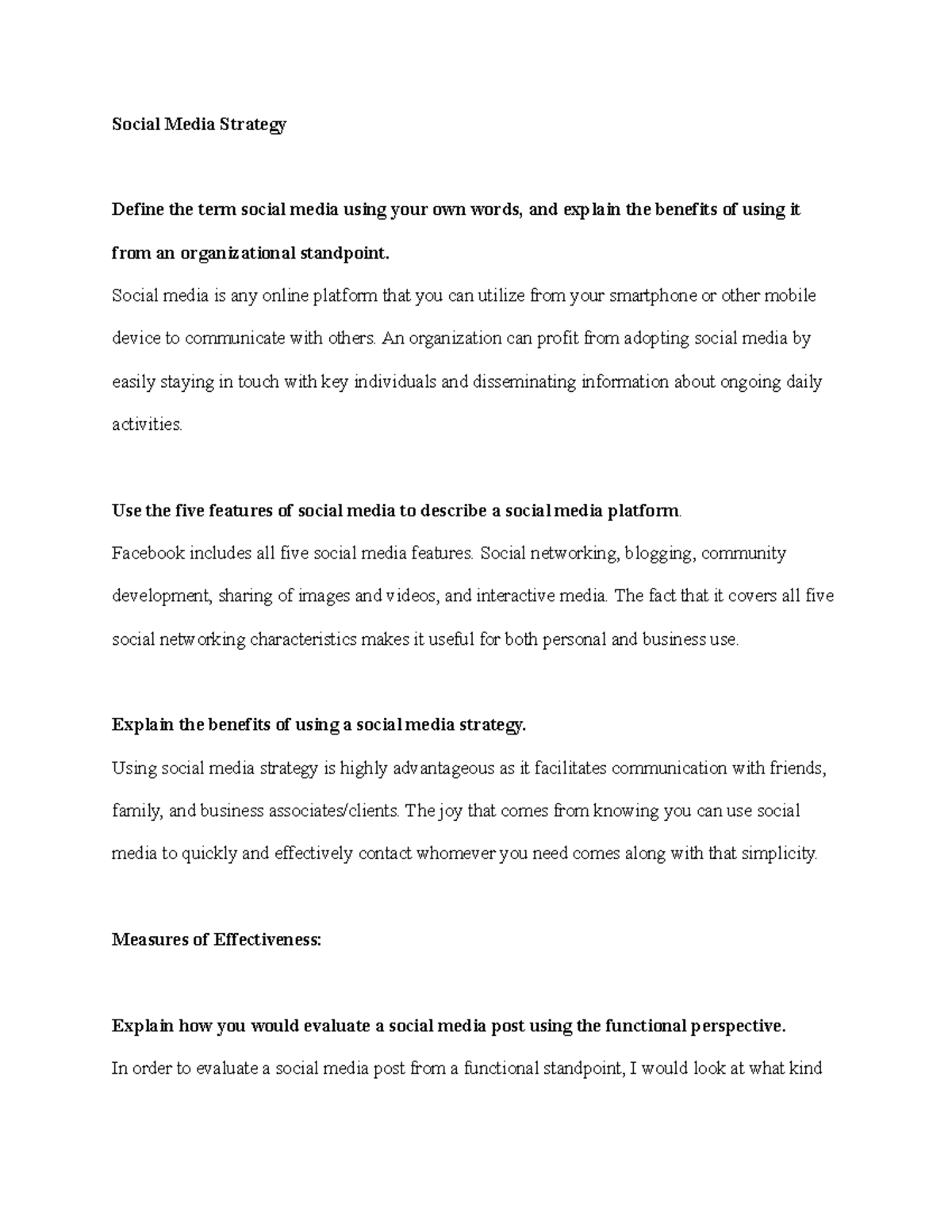 1-2 Short paper - Assignment 1 week 1 - Social Media Strategy Define ...