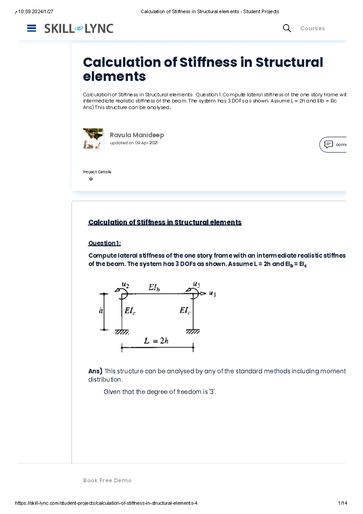 Calculation of Stiffness in Structural elements - Student Projects - Calculation of Stiffness in ...