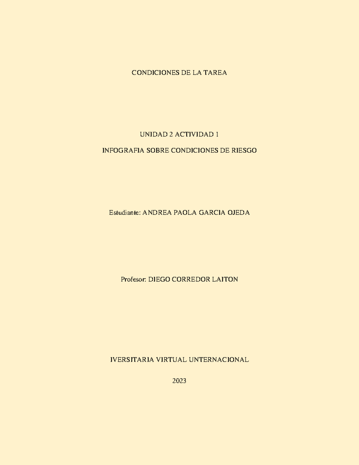 Unidad 2 - Actividad 1 Sobre Factores DE Riesgo - condicion de la tarea - CONDICIONES DE LA ...