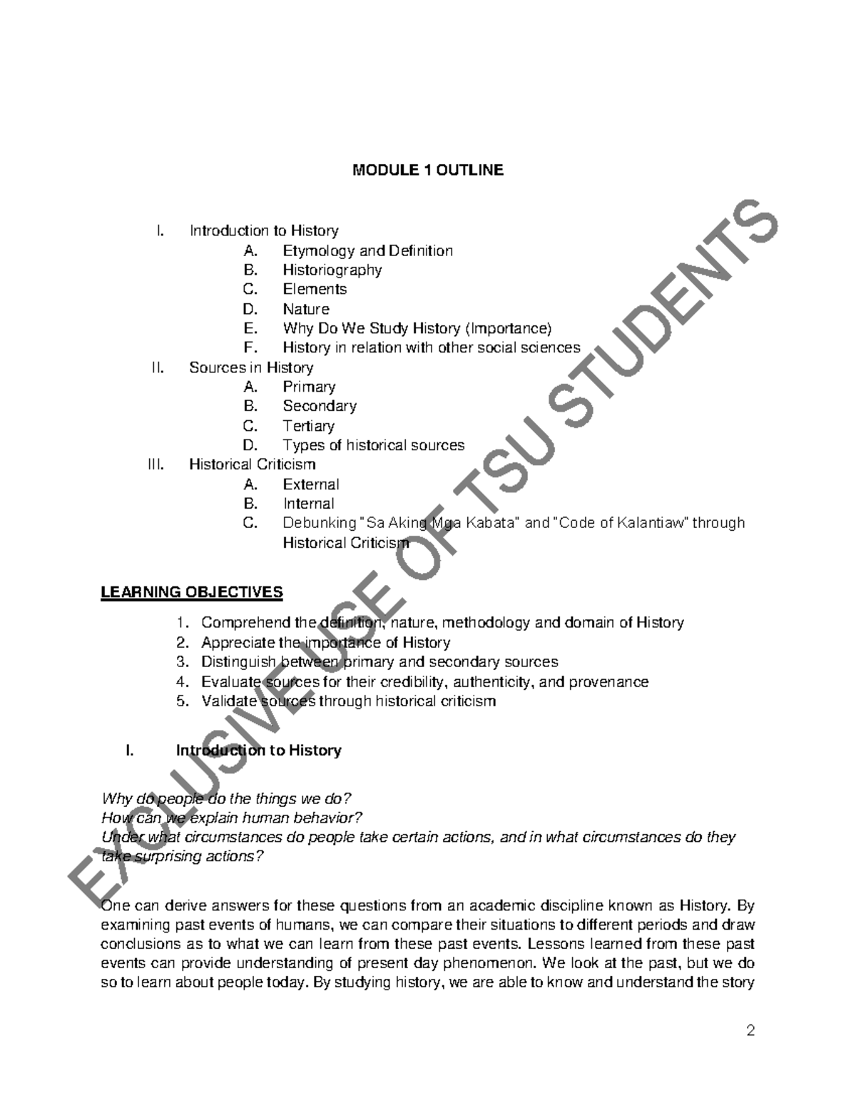 Outline to print today Uw U splitted - ####### MODULE 1 OUTLINE I ...