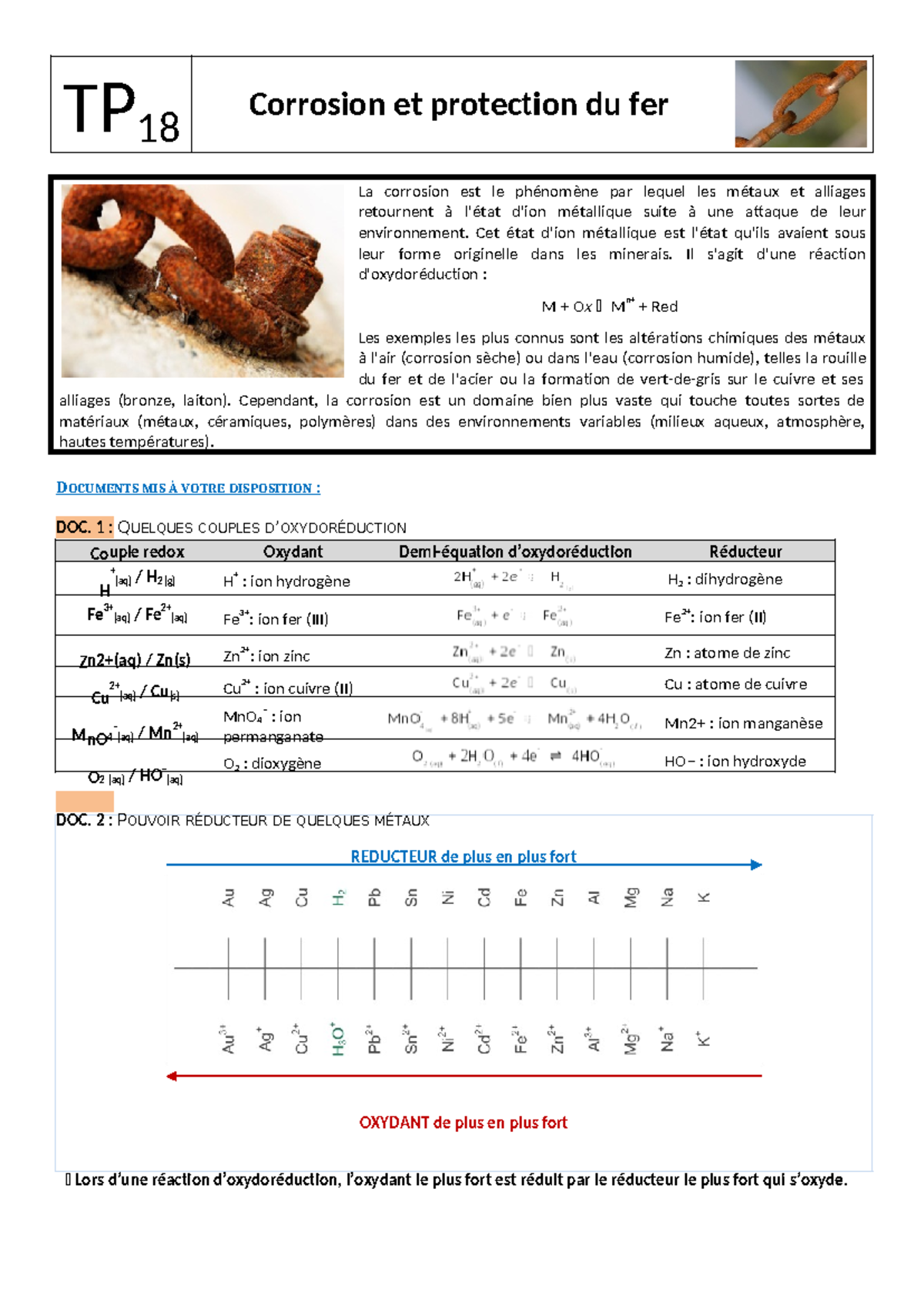 TP n°18 - Corrosion et protection du fer - TP 18 C orrosion e t protec ...