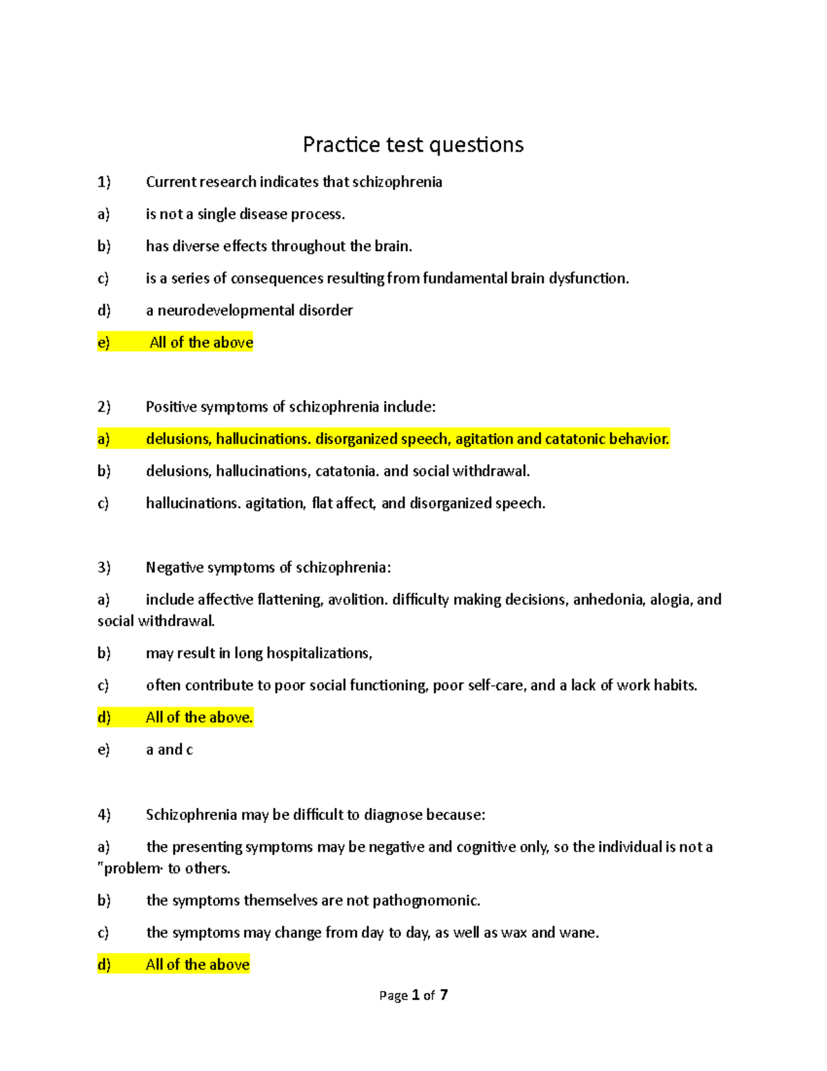 KEY for Practice test questions - Practice test questions Current ...