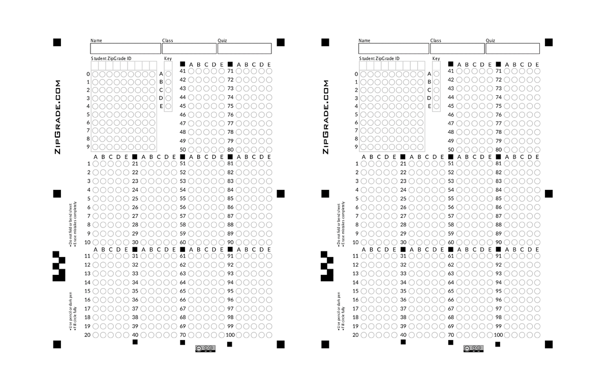 Zipgrade-100-items - Zipgrade - Name Class Quiz Name Class Quiz Student ...