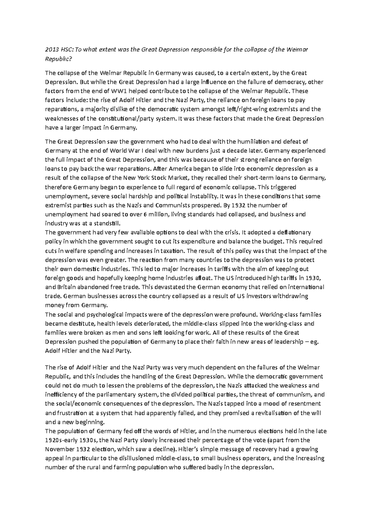 Germany - 2013 HSC Question - 2013 HSC: To what extent was the Great ...