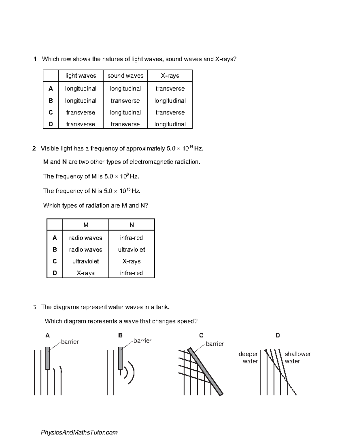 Electromagnetic Spectrum (Multiple Choice) QP - 1 Which row shows the ...