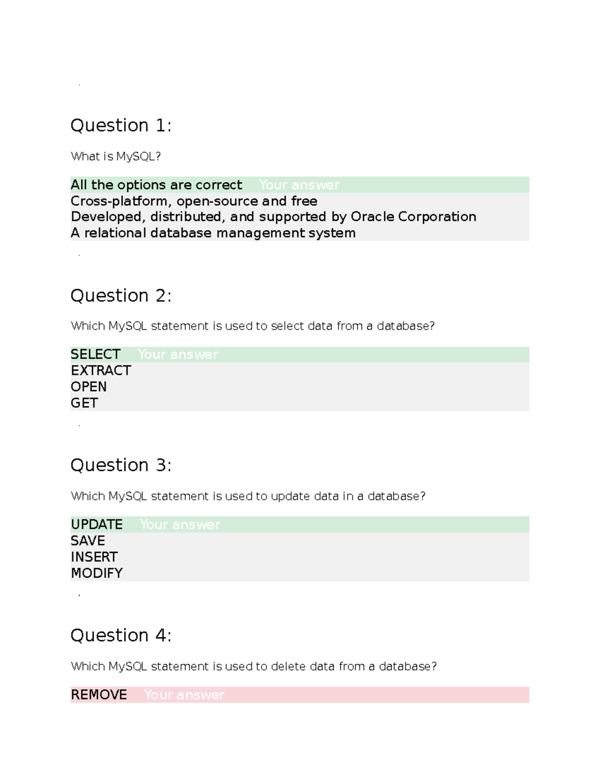 Infs2201- Final - Question 1: What is MySQL? All the options are ...
