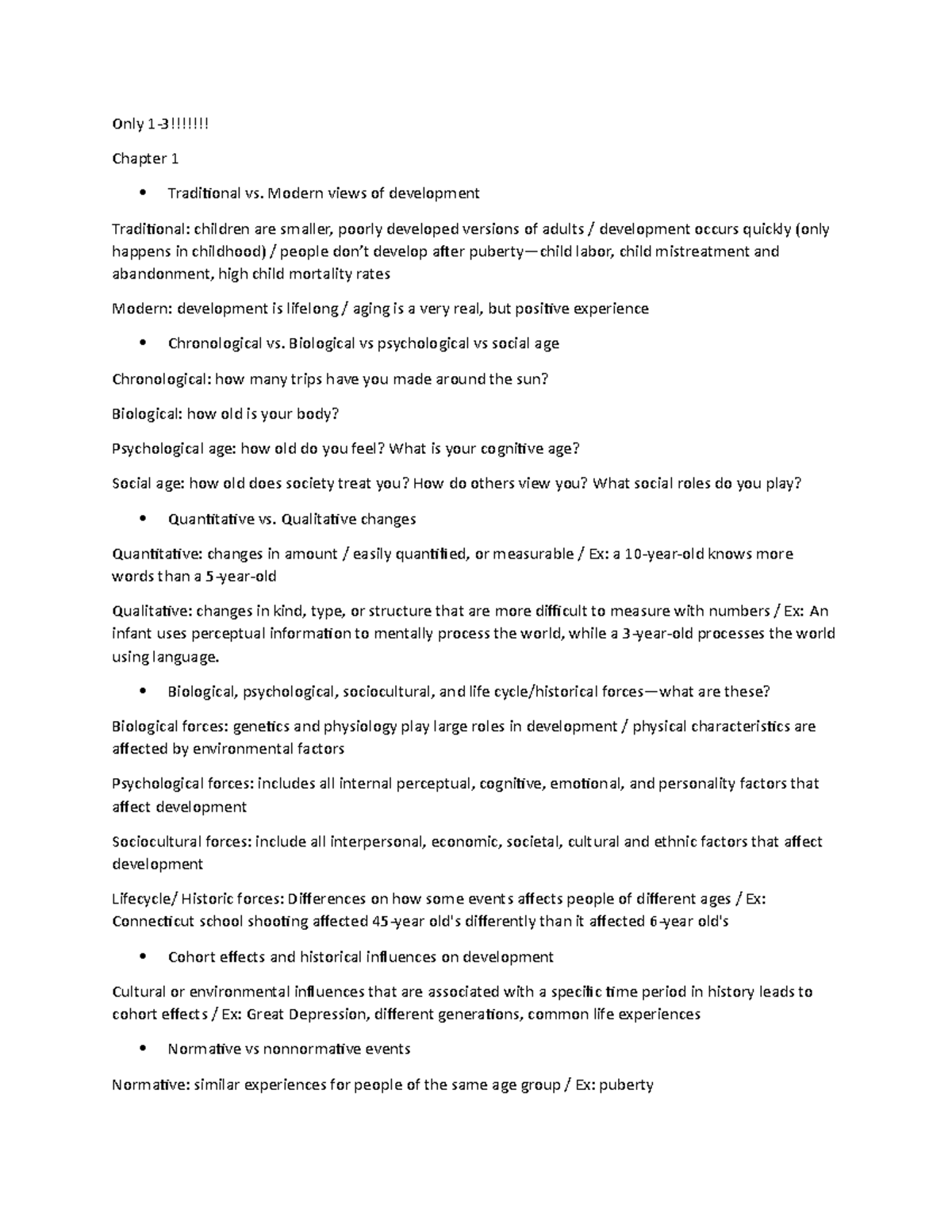 Human Development Review Guide - Only 1-3!!!!!!! Chapter 1 Traditional ...