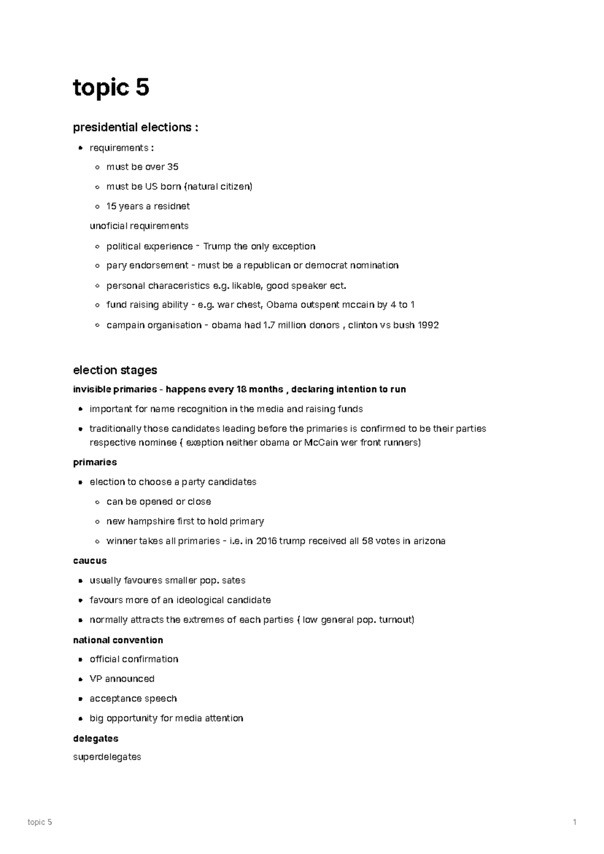 USA politics topic 5 evidence - topic 5 presidential elections ...