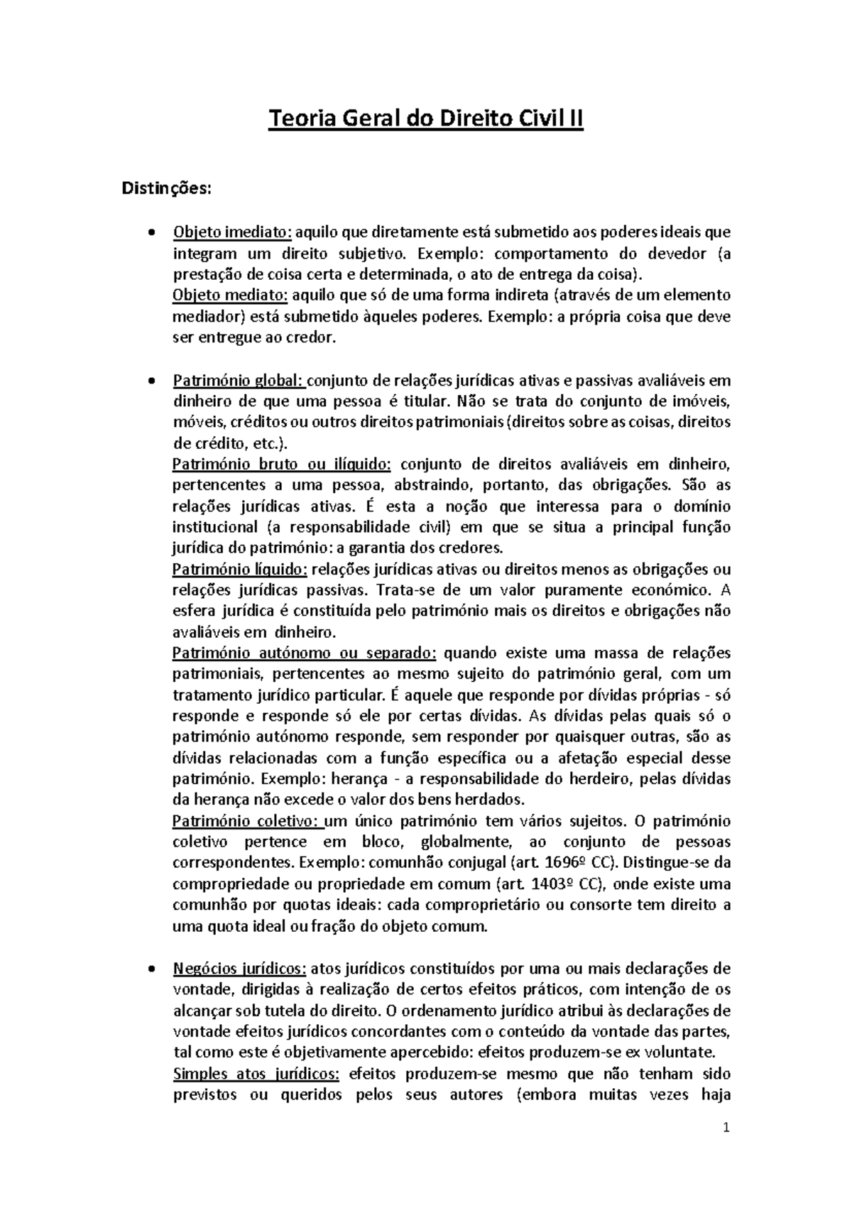 Distincoes de tgdc ii uteis para exame - Teoria Geral do Direito Civil ...