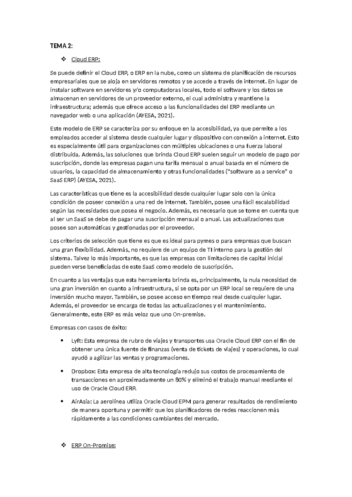 TEMA 2 Y TEMA 7- Entrega 1 - TEMA 2: Cloud ERP: Se puede definir el ...