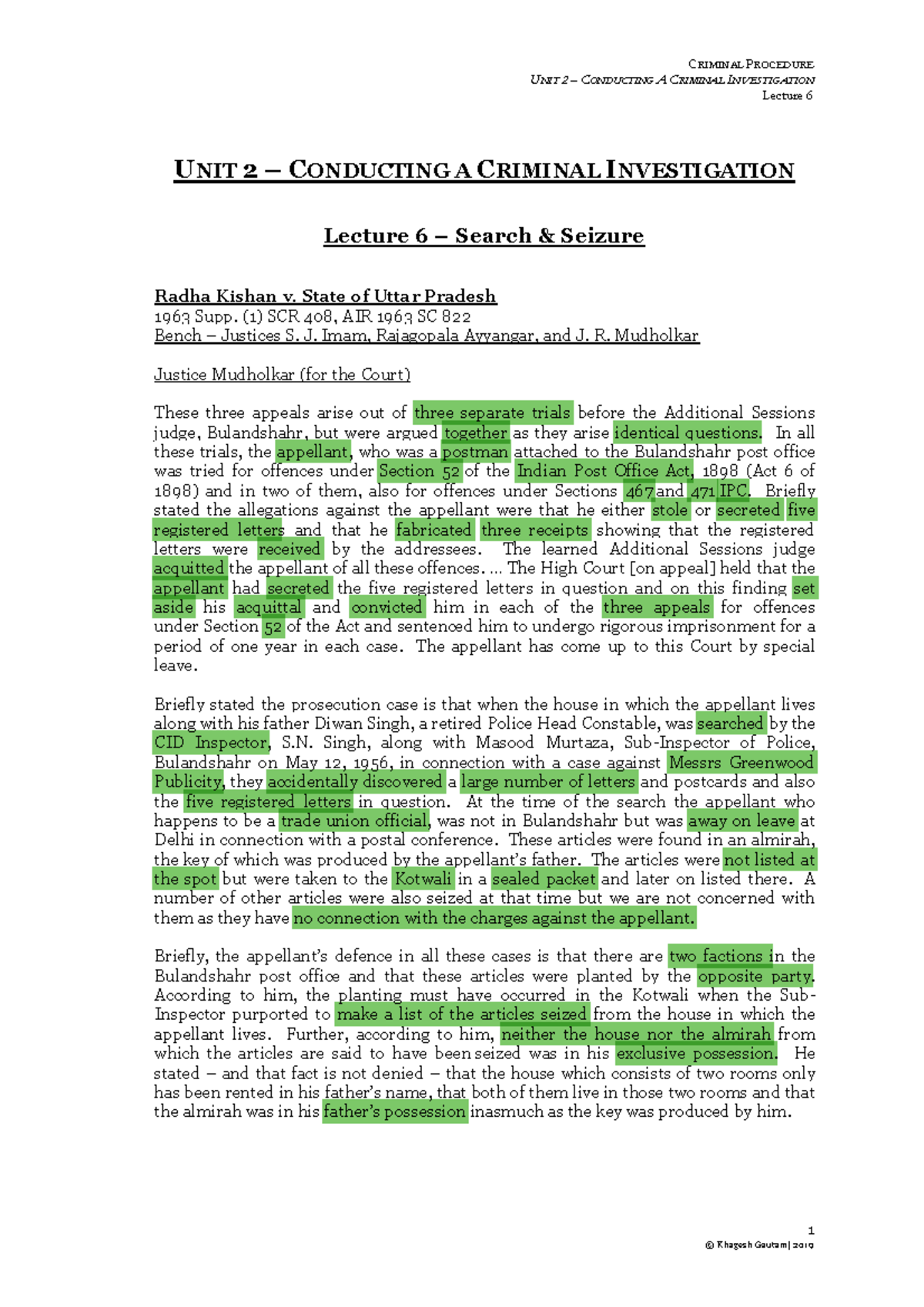 Lecture 6 - Search and Seizure - UNIT 2 – CONDUCTING A CRIMINAL ...