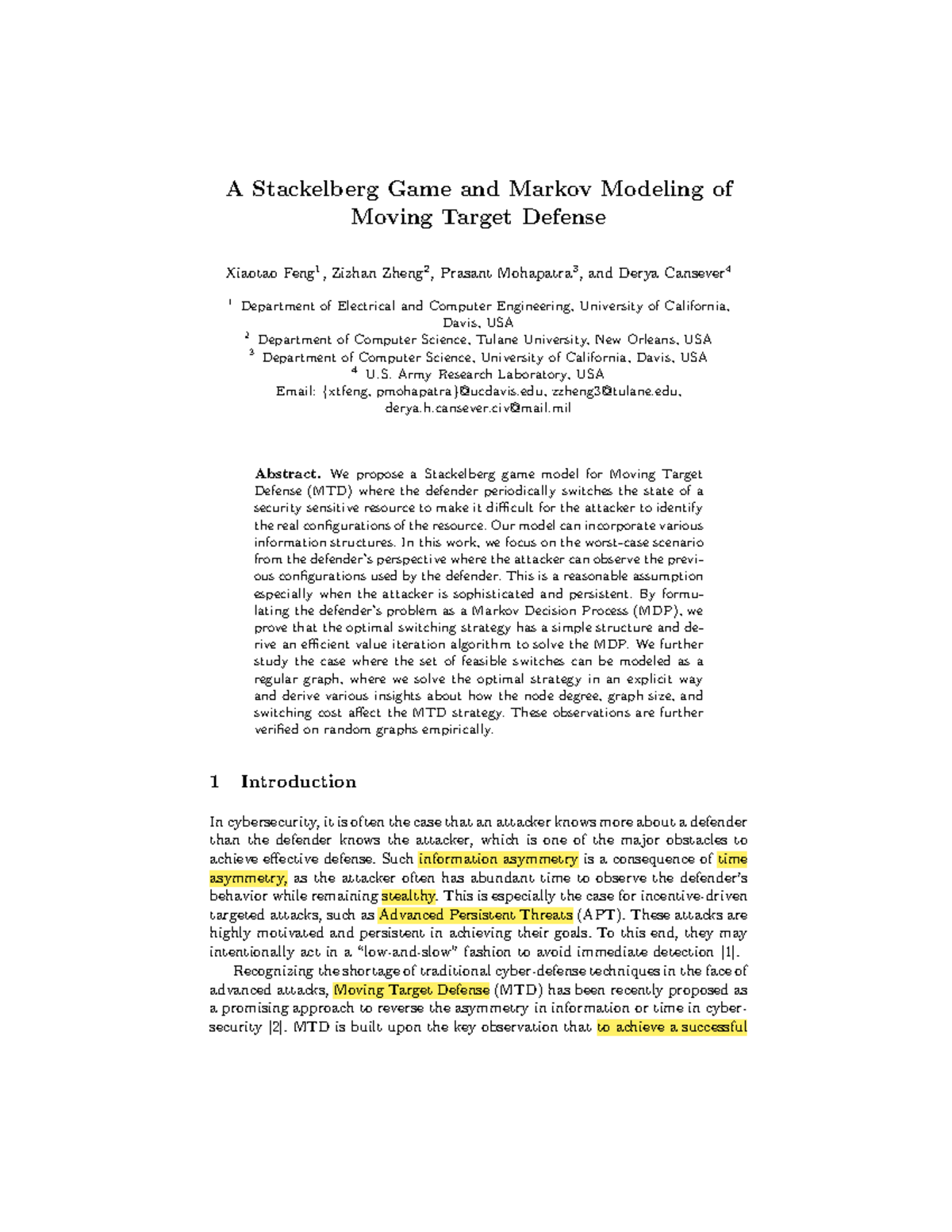 Stavkelberg game - nah - A Stackelberg Game and Markov Modeling of ...