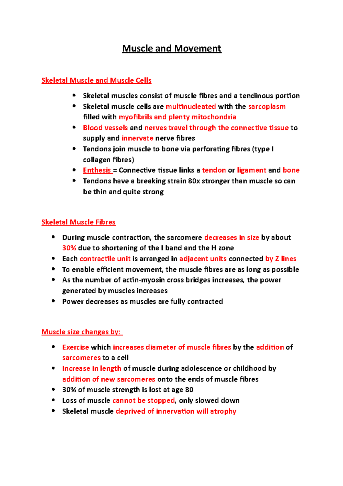 Muscle and Movement - Lecture notes 1 - Muscle and Movement Skeletal ...