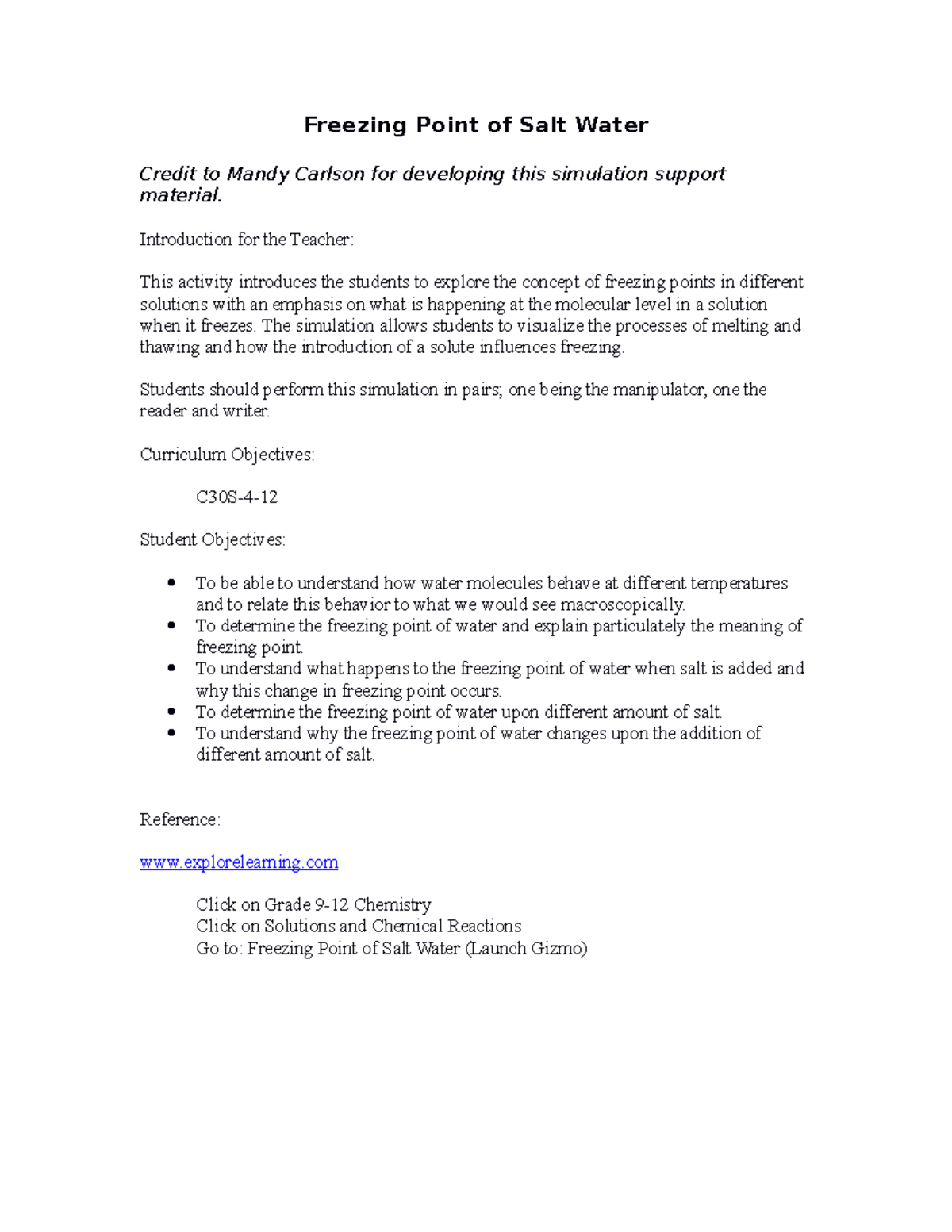 Freezing Point of Salt Water - Freezing Point of Salt Water Credit to Mandy Carlson for ...