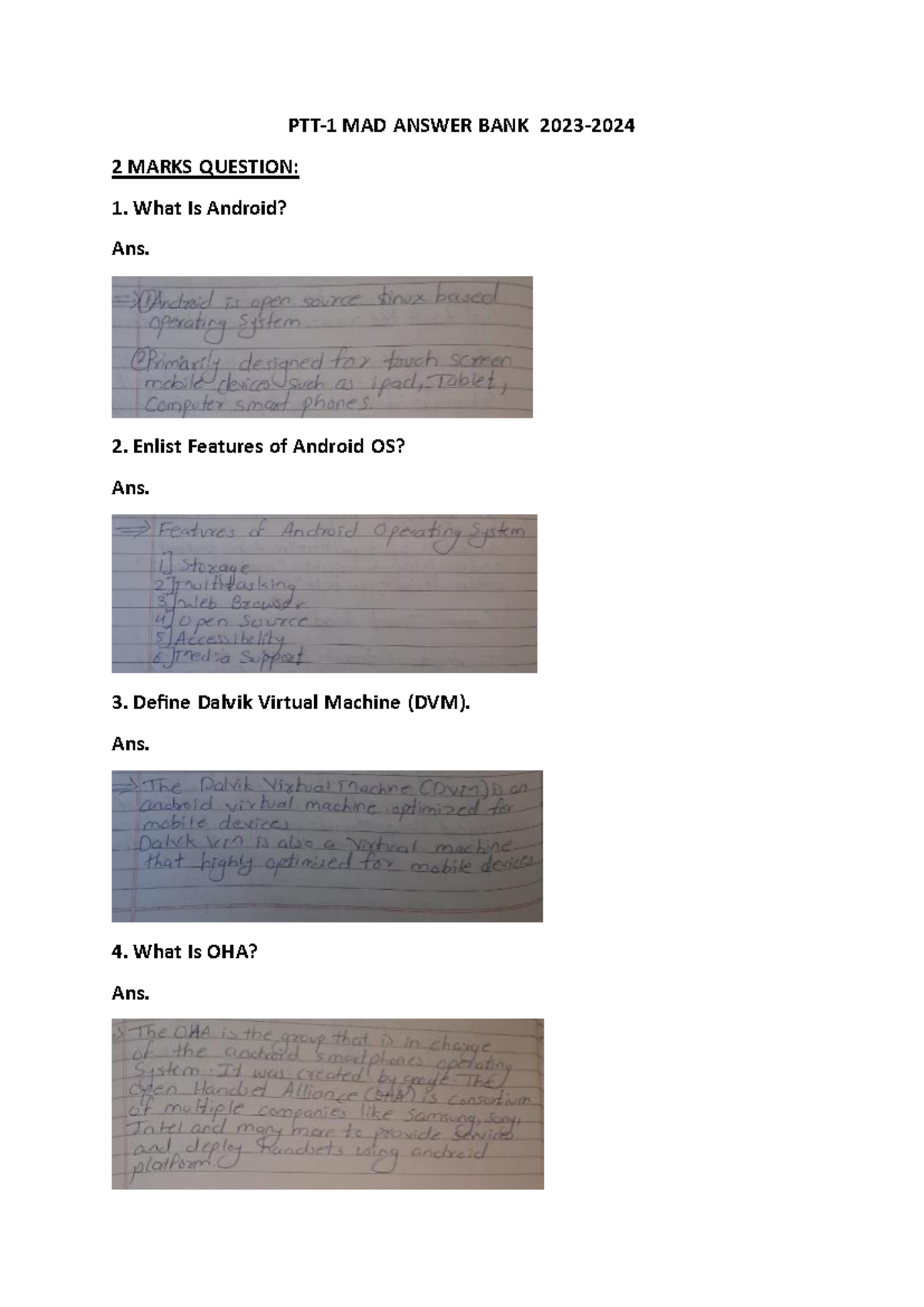 Answer Bank Solution MAD - PTT-1 MAD ANSWER BANK 2023- 2024 2 MARKS QUESTION: 1. What Is Android ...