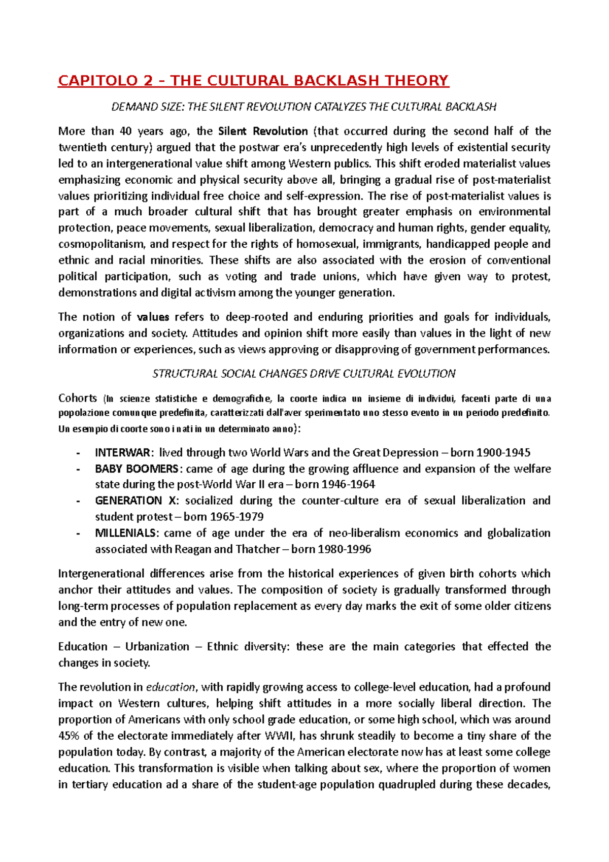 Cultural Backlash - cap. 2 e 3 - CAPITOLO 2 – THE CULTURAL BACKLASH ...