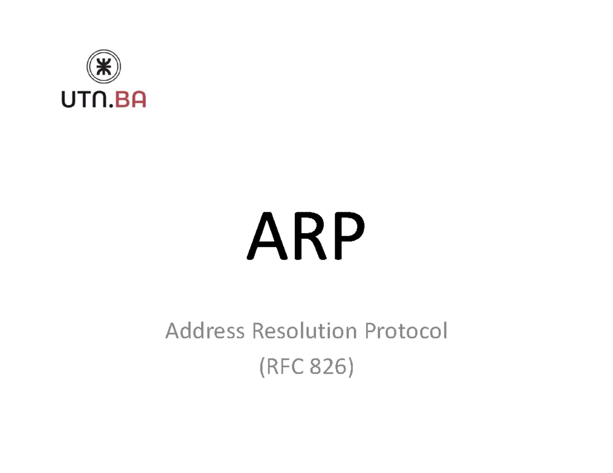 4b - ARP - ARP - Address Resolution Protocol (RFC 826) Problema de ...