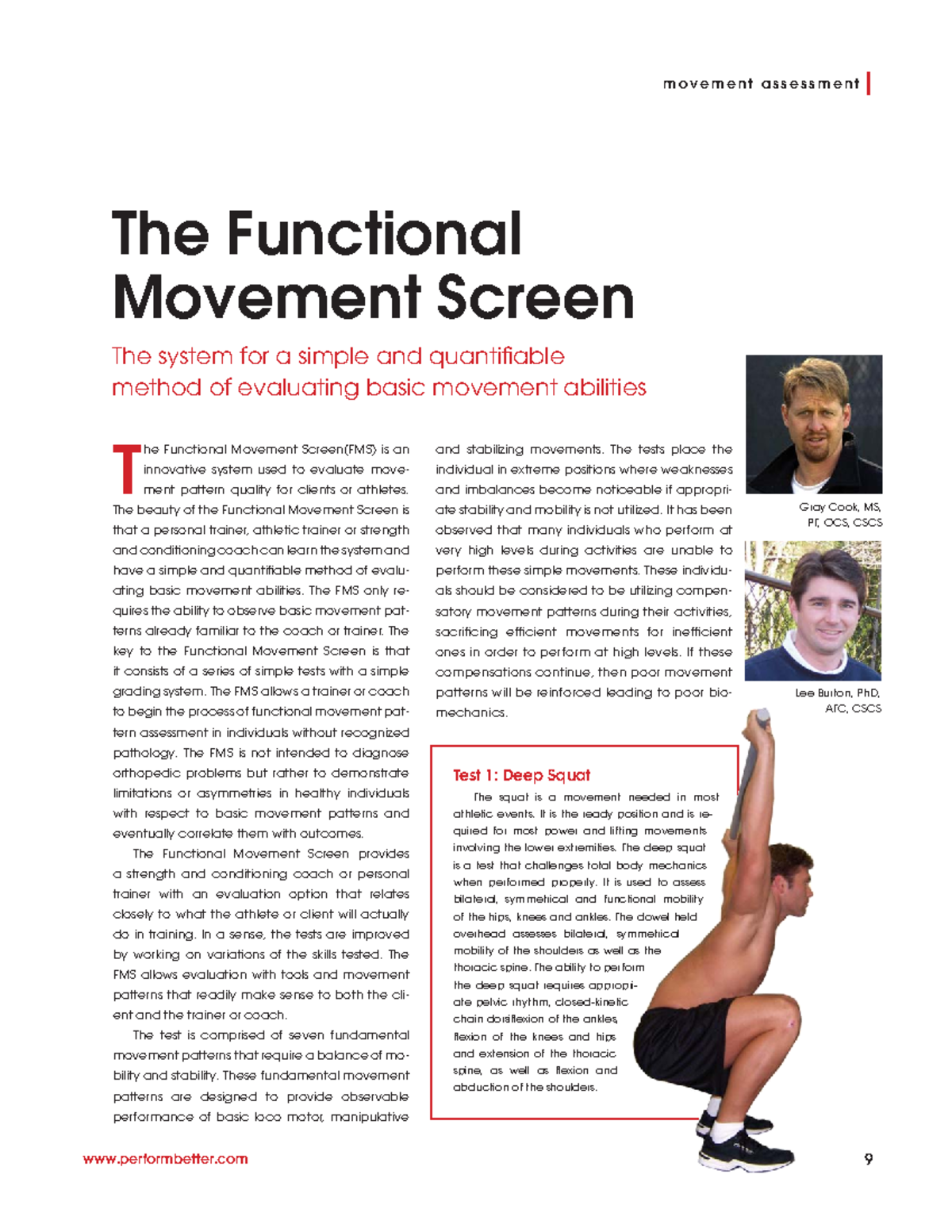 Week 33 Functional Movement Screen - Test 1: Deep Squat The squat is a ...