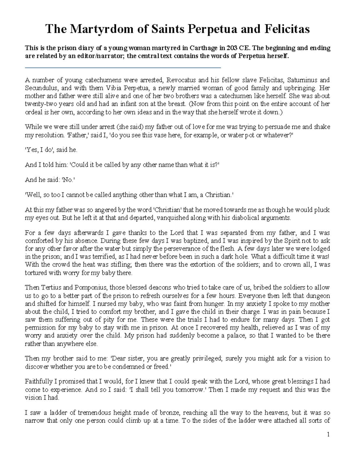 The Martyrdom of Saints Perpetua and Felicitas - The beginning and ...