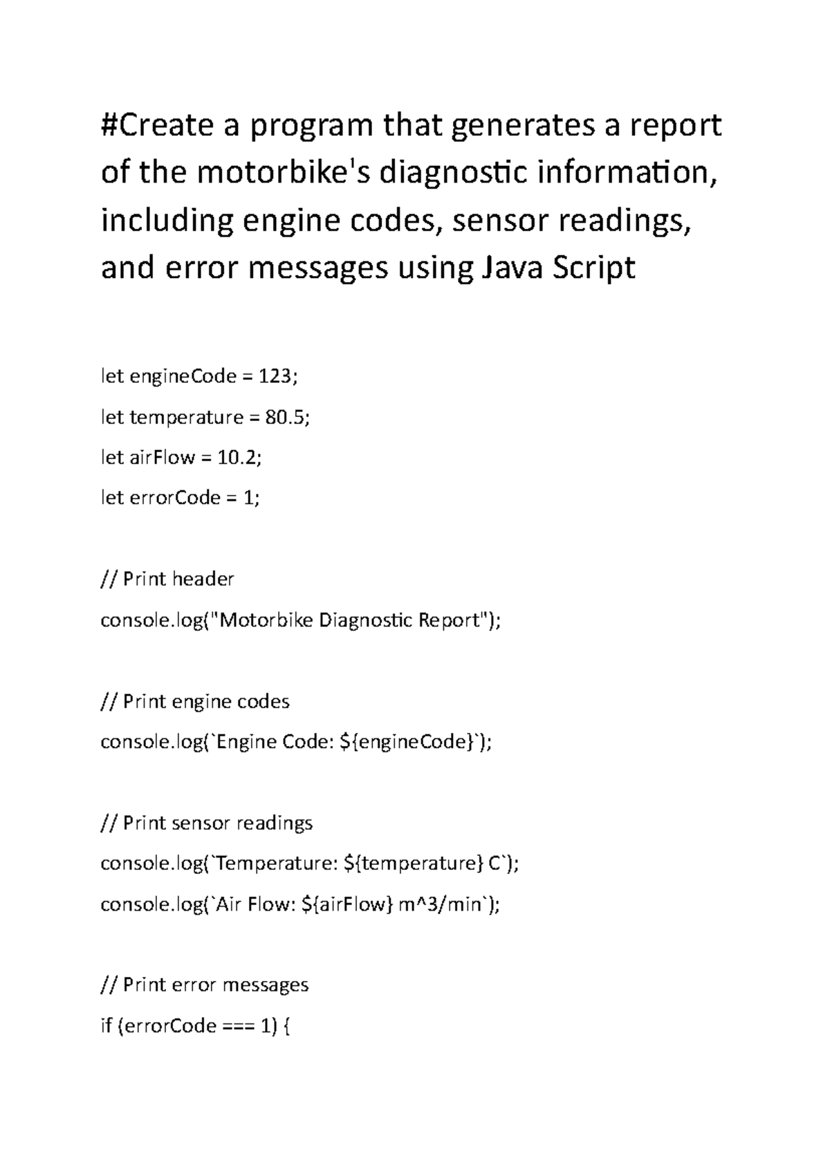 Program That Generates A Report Of The Motorbike Java Script Create A Program That 