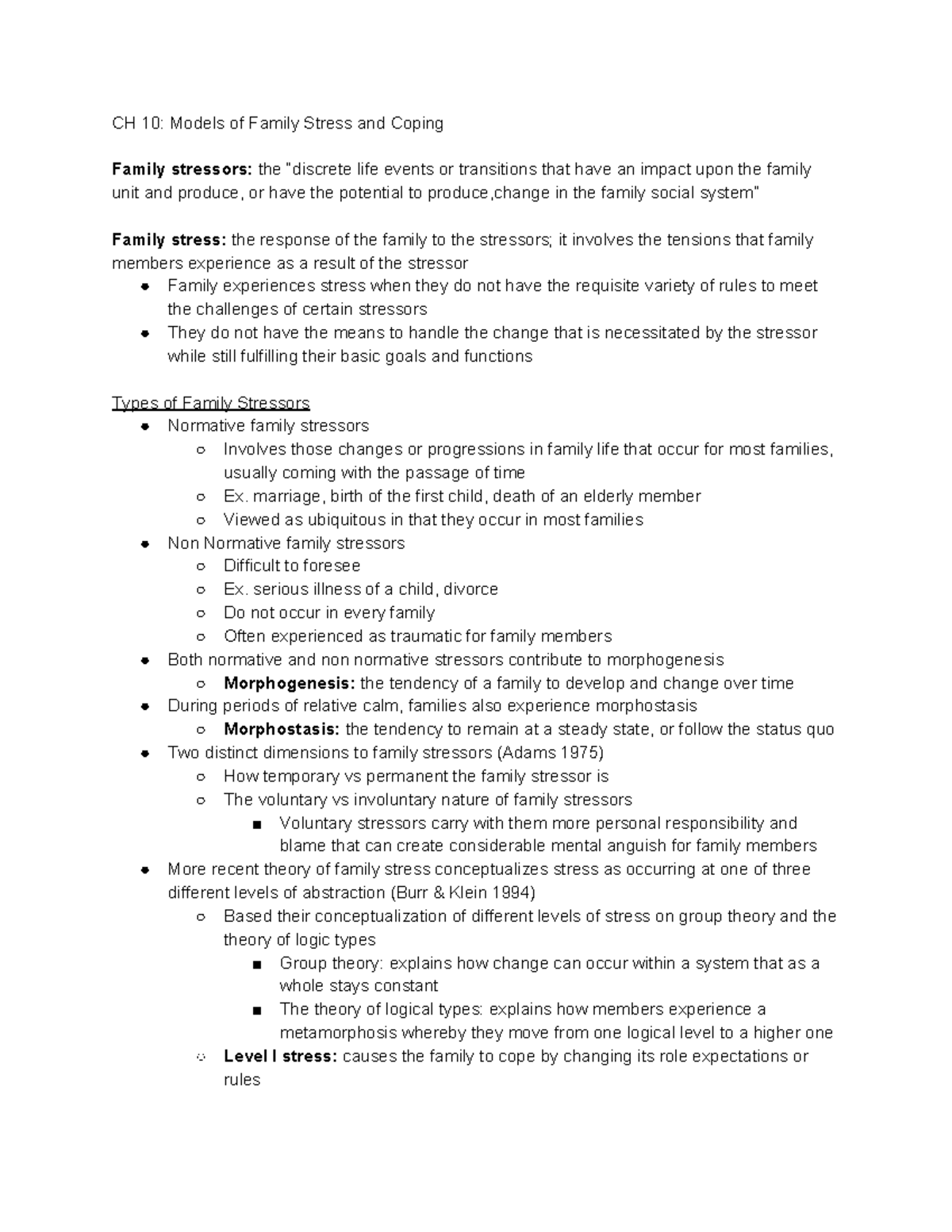 CH 10 SF Book Notes - Models of Family Stress and Coping - CH 10 ...