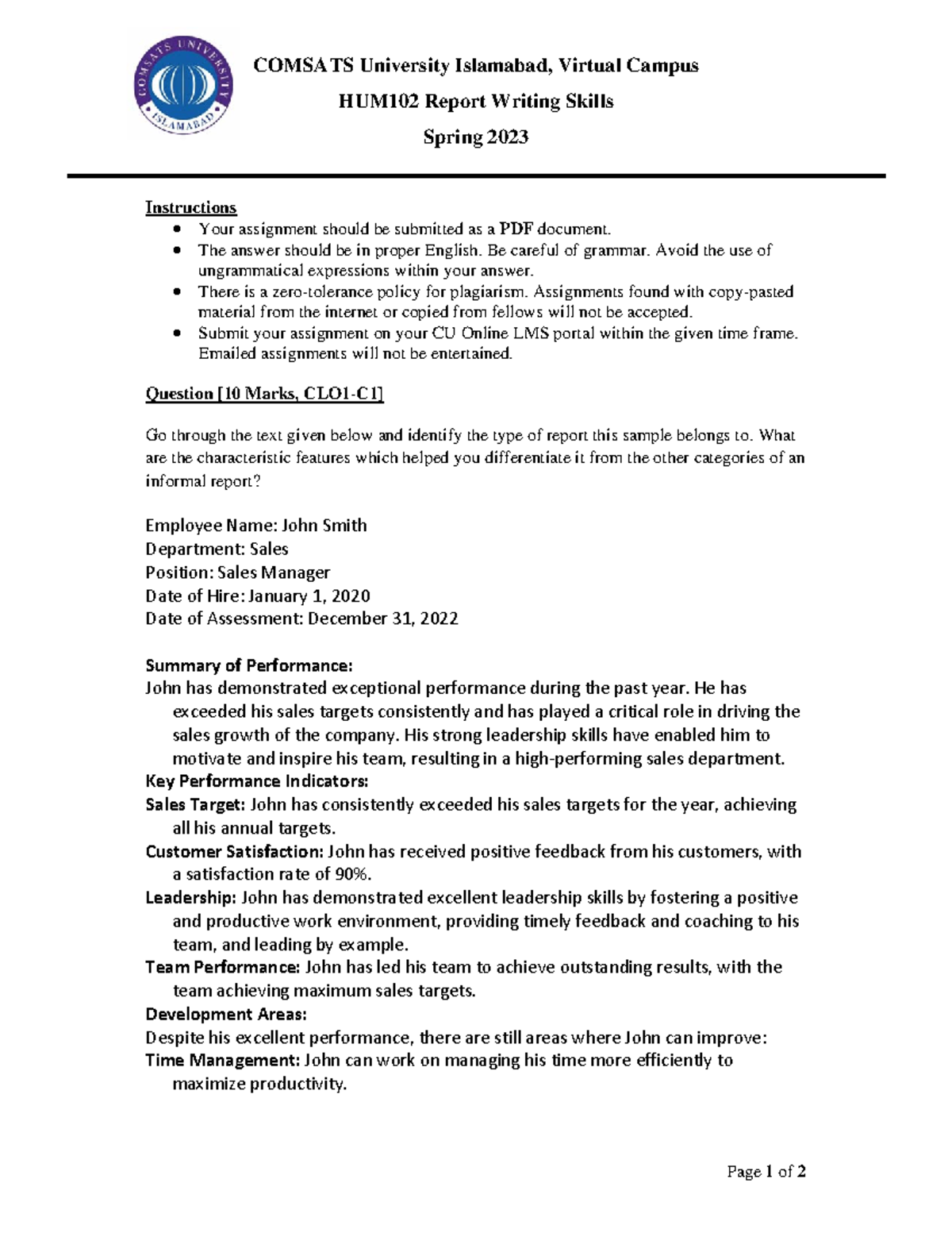 SP23-HUM102-A1 - COMSATS University Islamabad, Virtual Campus HUM102 ...