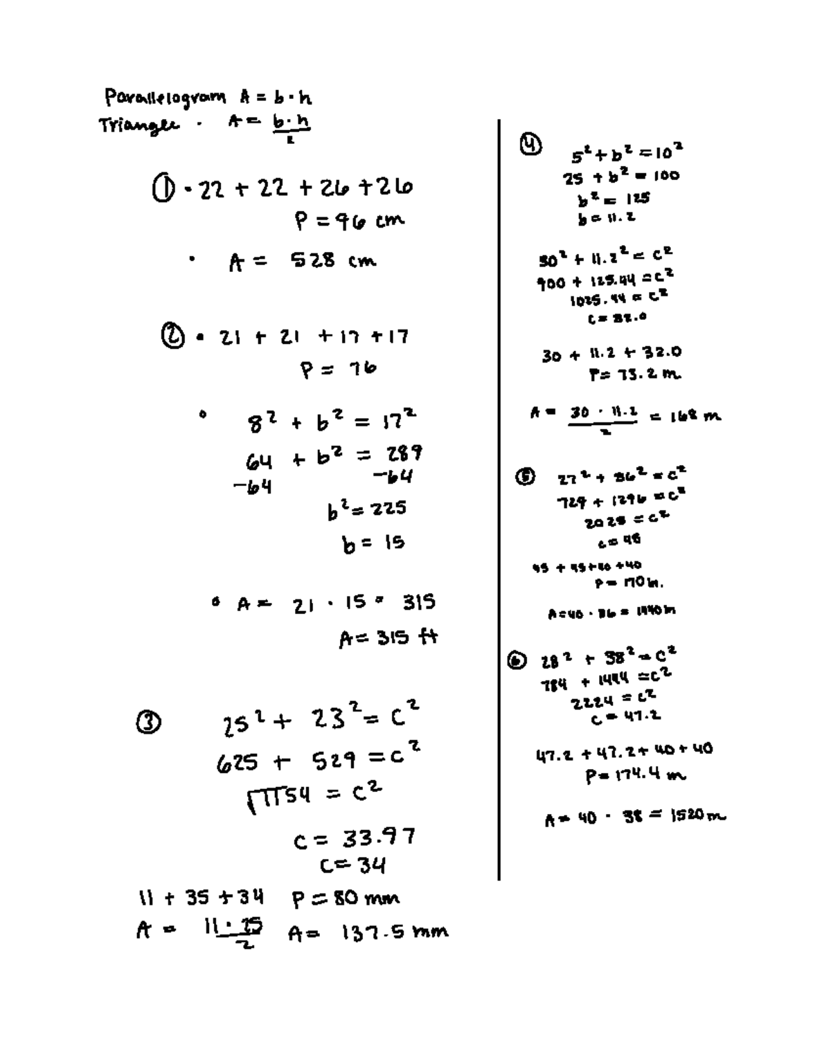 Math Hw area - oaejapwfawieb - CHEM 160 - Parallelogram A b h Triangle ...