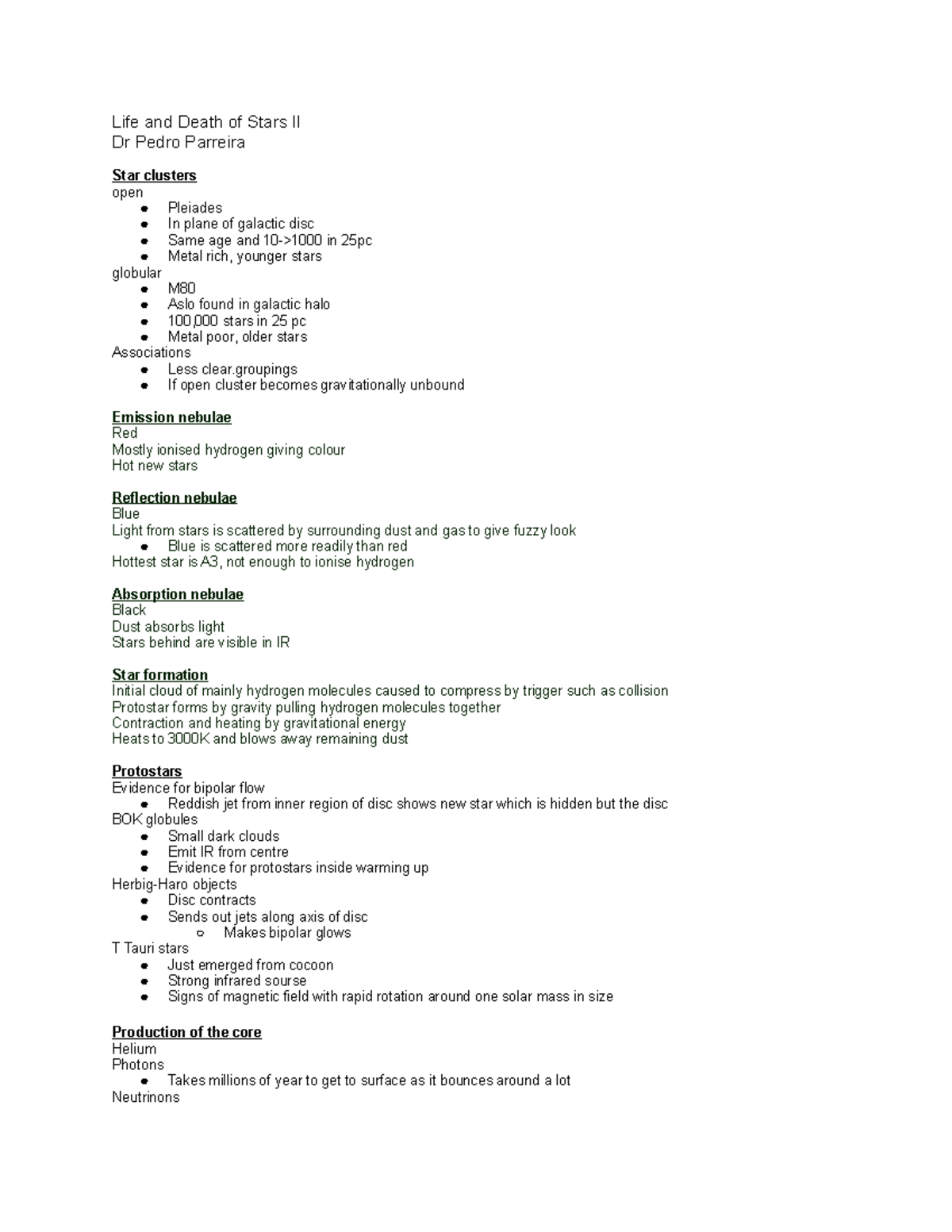 Life and Death of Stars II Bullet Pointed Key Concepts 2019 2020 - Life and Death of Stars II Dr ...