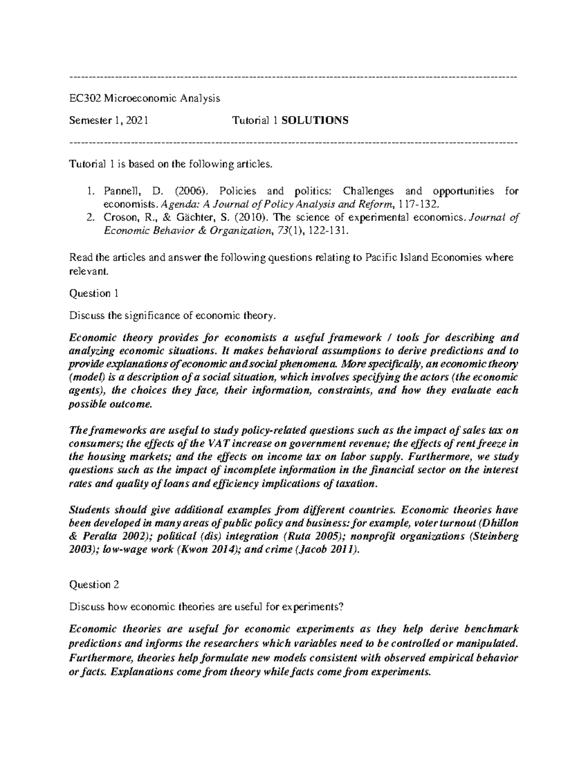 Tutorial 1 - Solutions - Microeconomic Analysis - USP - Studocu