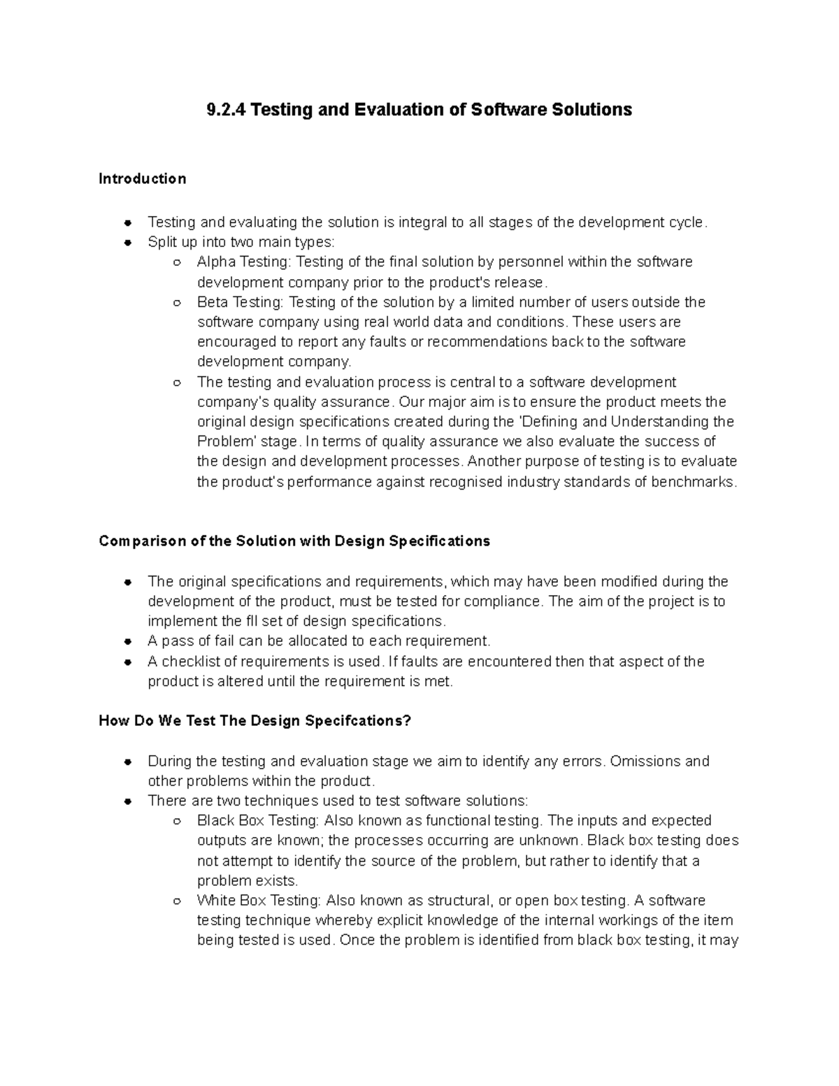 Topic 6 Testing and Evaluation of Software Solutions - 9.2 Testing and ...