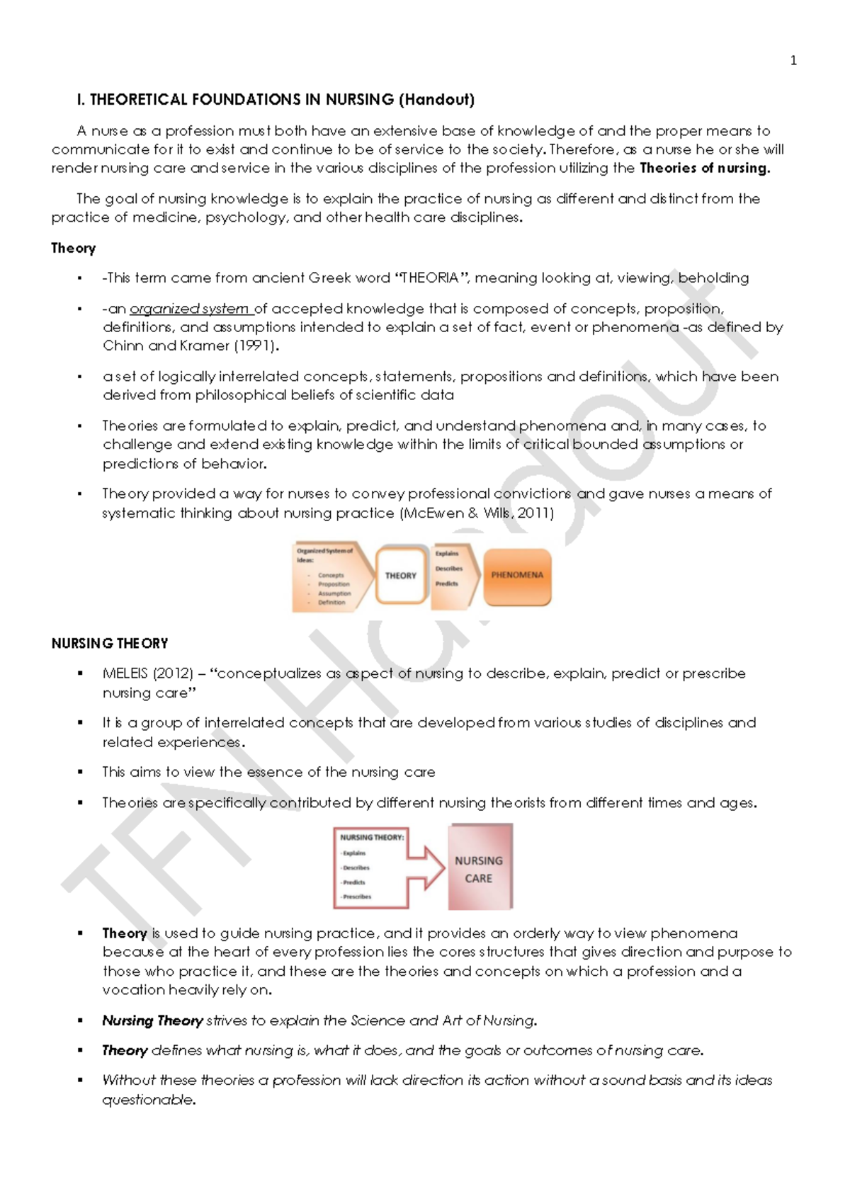 Handout-1-TFN - partial Hand out for nursing - I. THEORETICAL ...