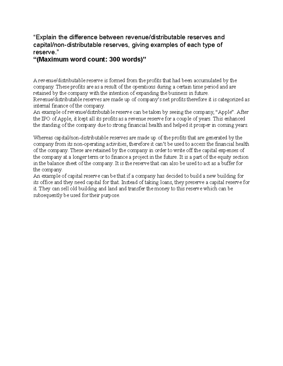 Reserves - Capital(non distributable) and Revenue - “Explain the ...