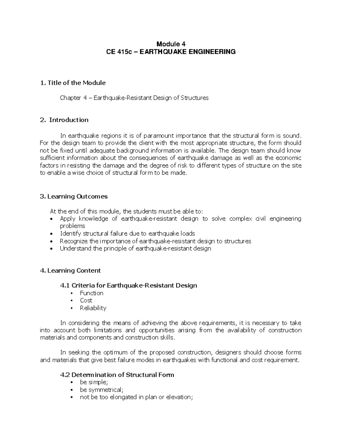 CE-415c Module-4 - Module 4 CE 415c – EARTHQUAKE ENGINEERING Title of ...