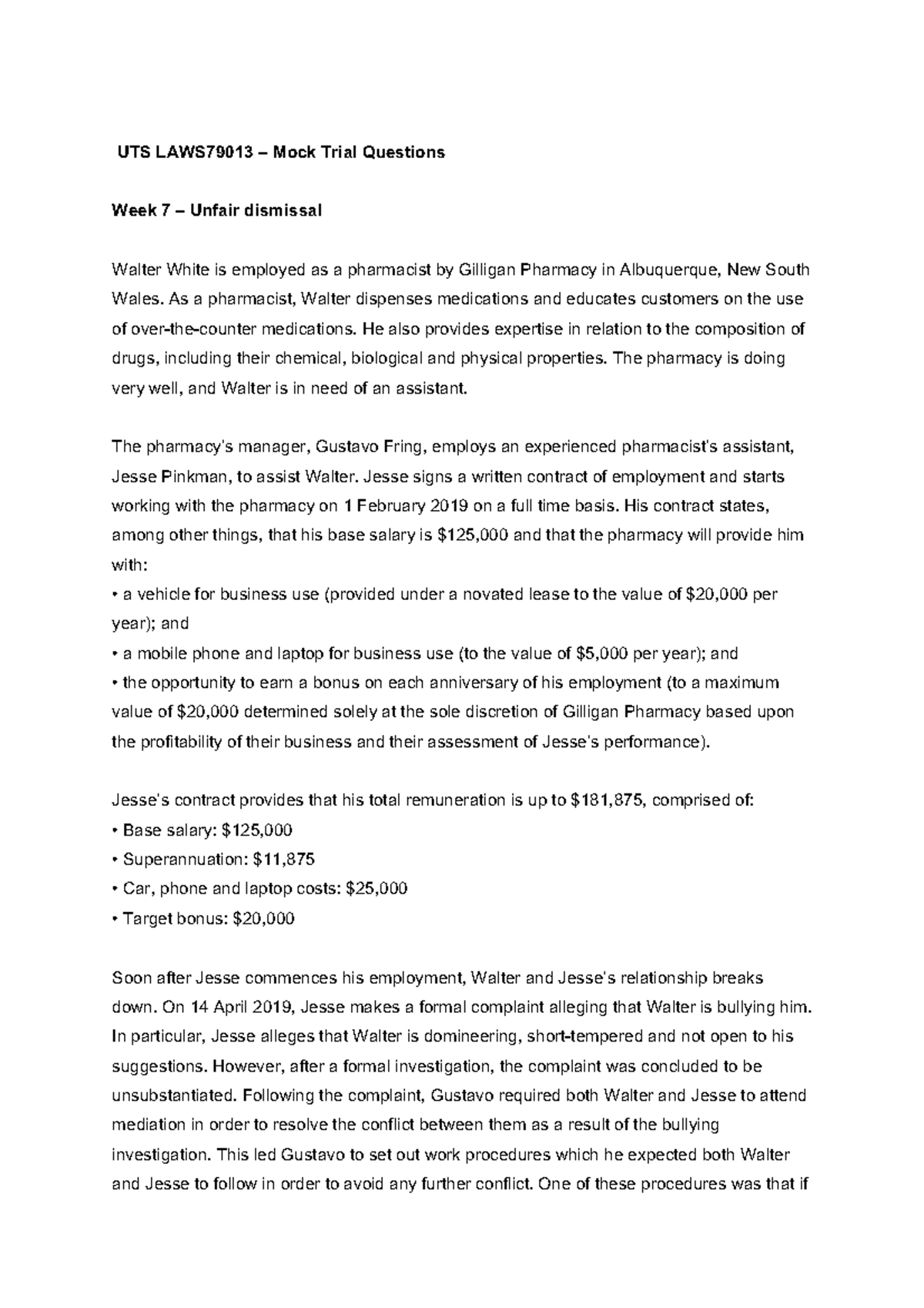 UTS LAWS79013 – Mock Trial Questions - UTS LAWS79013 3 Mock Trial ...