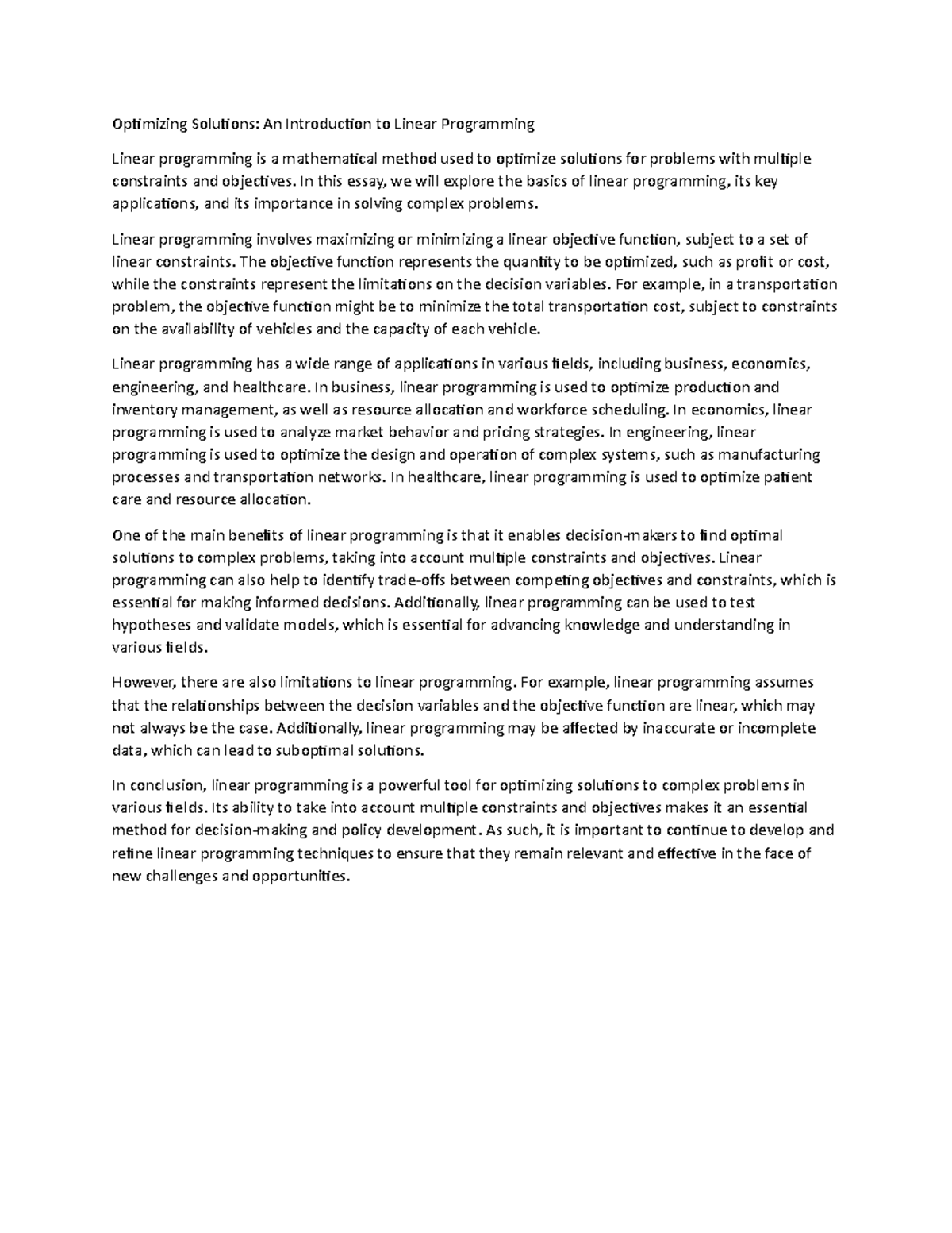 Optimizing Solutions - In this essay, we will explore the basics of ...