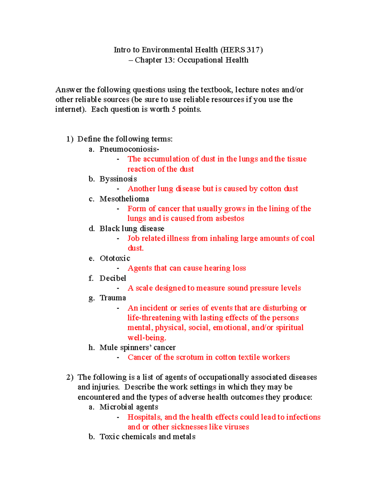 EH Assignment Chapter 13 - Intro to Environmental Health (HERS 317 ...