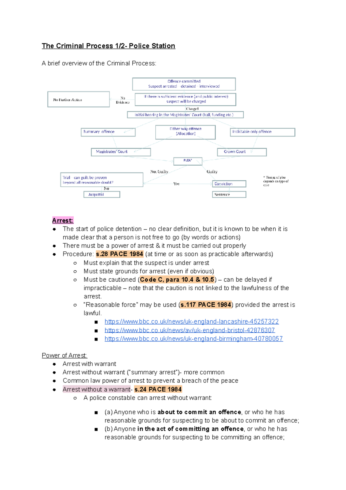 The Criminal Process 1/2 - Police Station - “Reasonable force” may be ...
