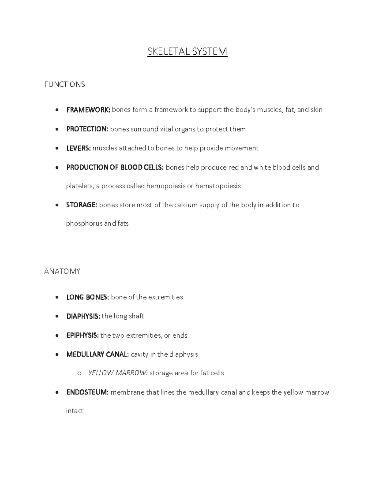 A&P Skeletal System - I noticed that Prof. Yashinski dishes out a lot ...