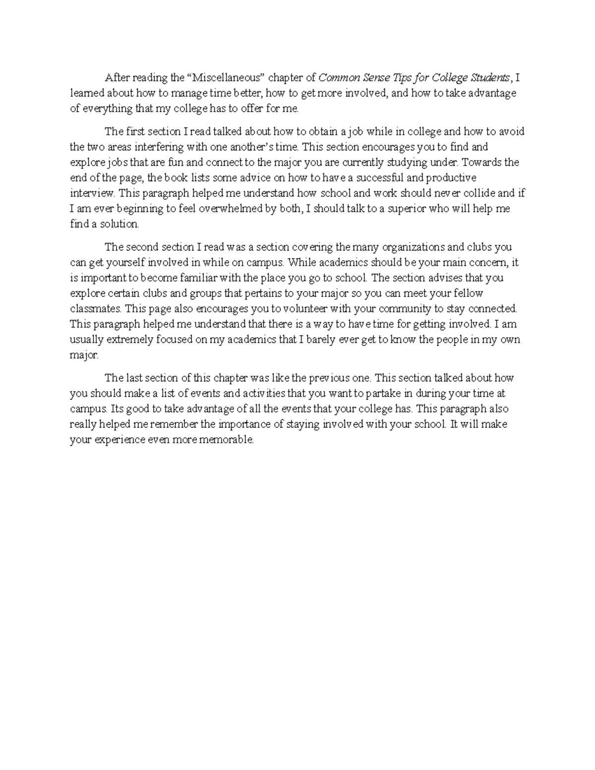 Miscellaneous Reading Reflection - After reading the “Miscellaneous ...